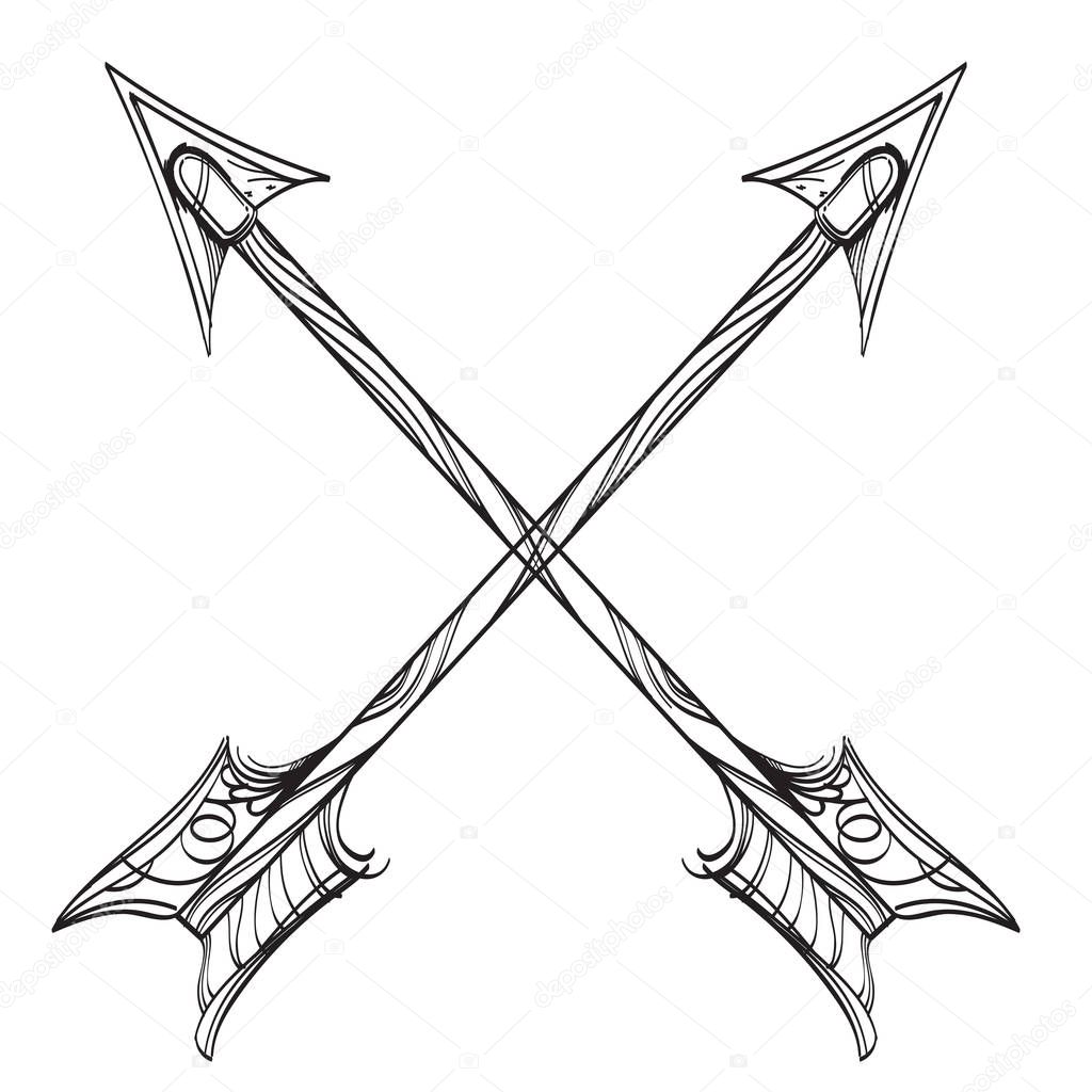 Ilustración de contorno de flechas cruzadas para colorear. Plantilla ...