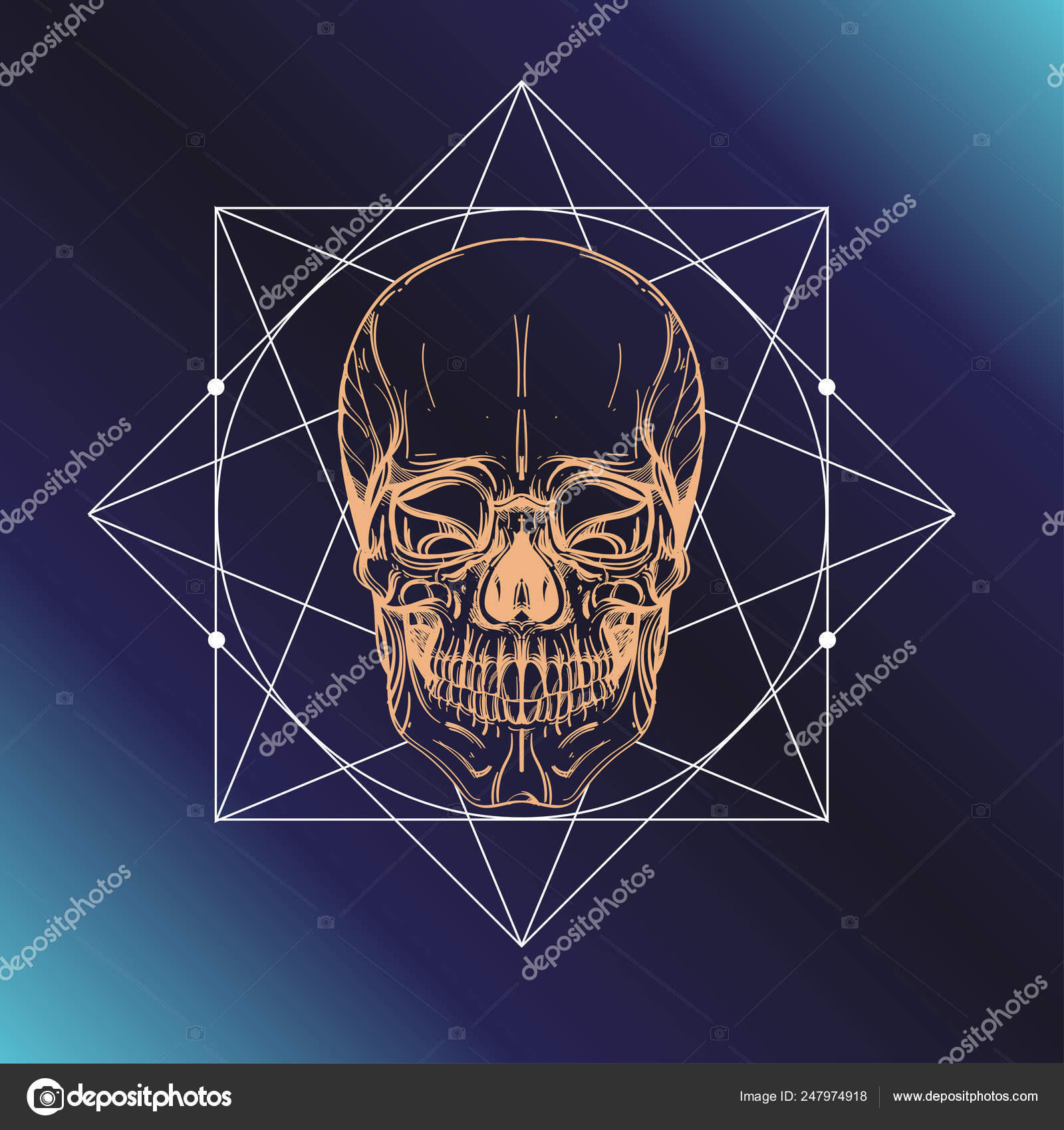 Crânio Humano Com Símbolos Geométricos Sagrados Desenho Ilustração ...