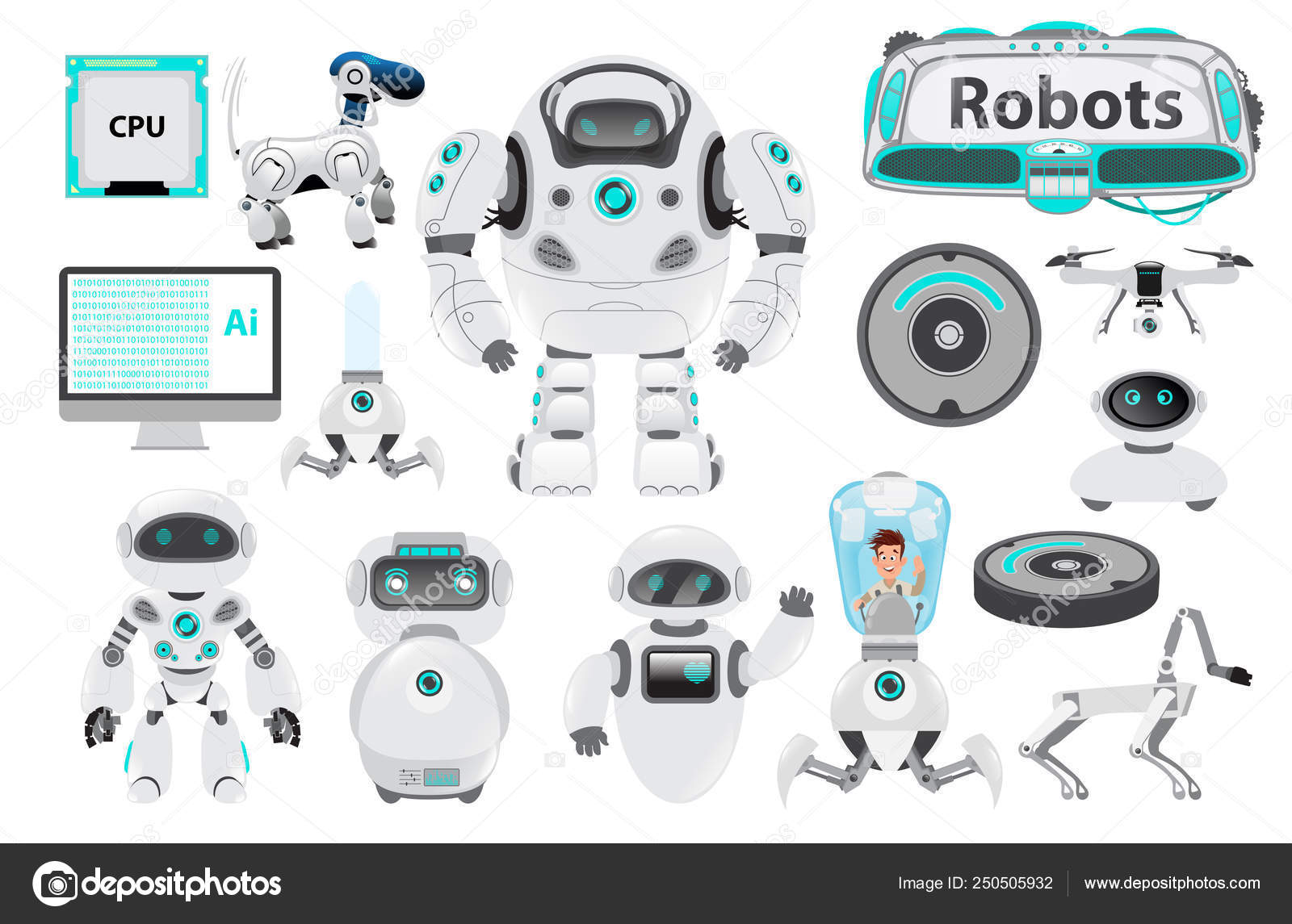 Robots Set Elements Create Appearance Mechanical Devices Robots Stock ...