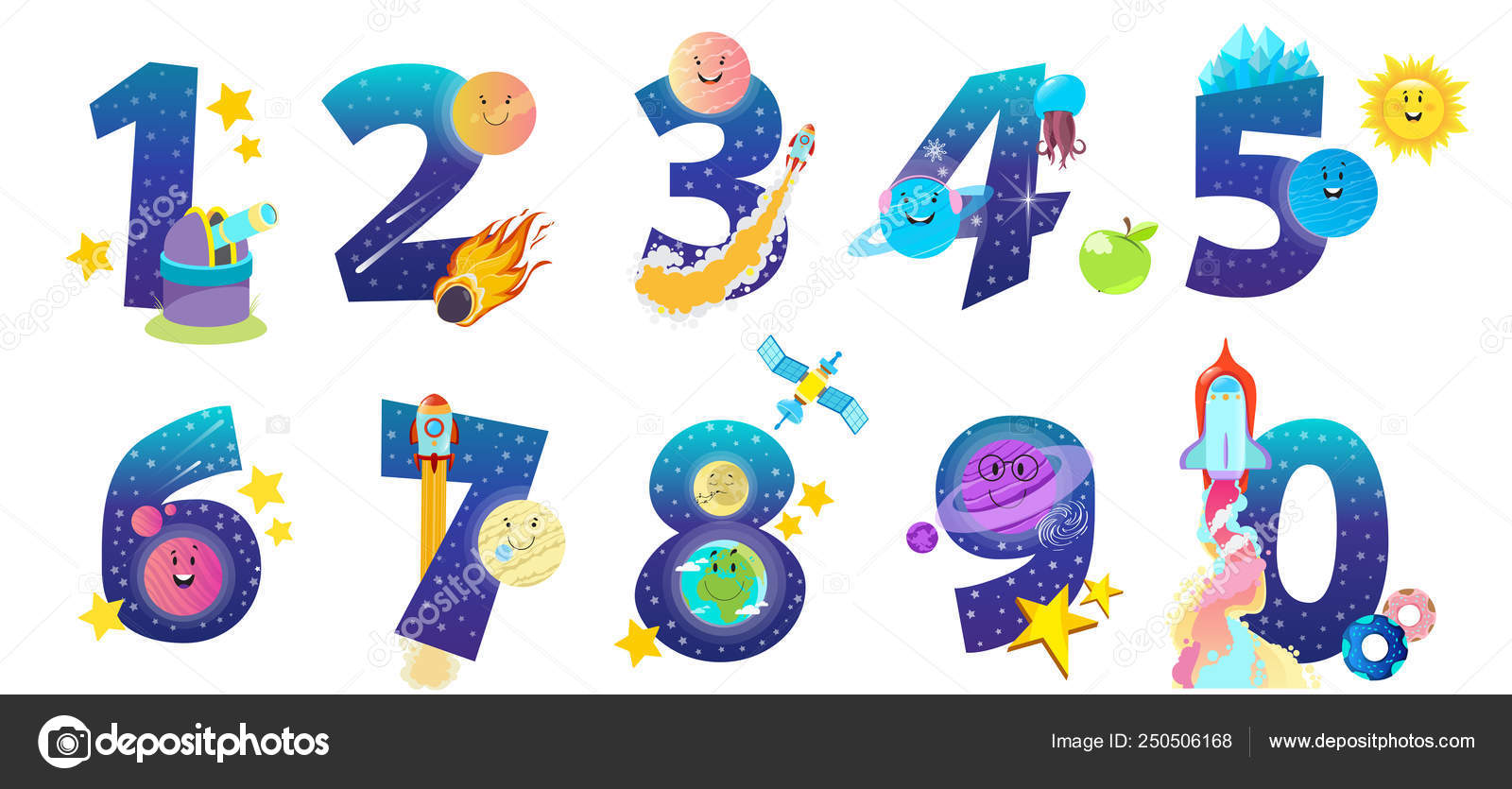 Set Numbers Space Planets Solar System Decorative Element Design ...