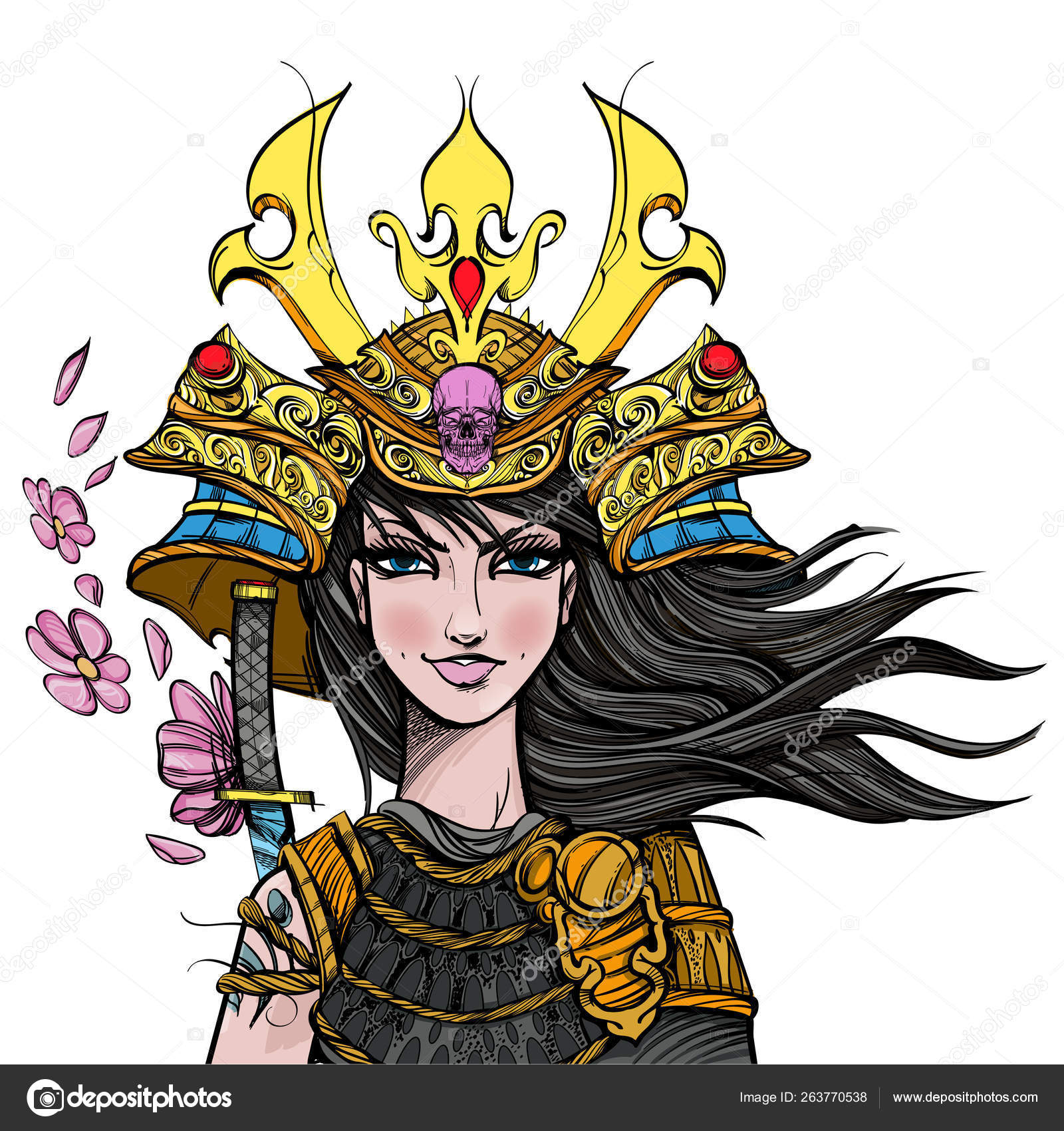 Girl-Samurai in warrior mask. — Stock Vector © filkusto #263770538