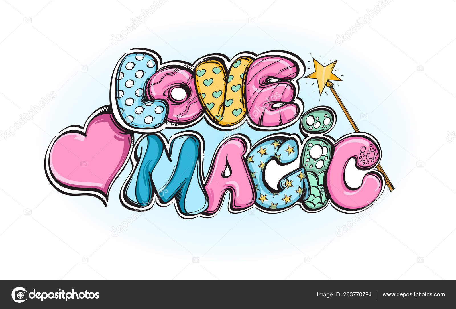 Love magic. Hand drawn inscription isolated on white background. Vector ...