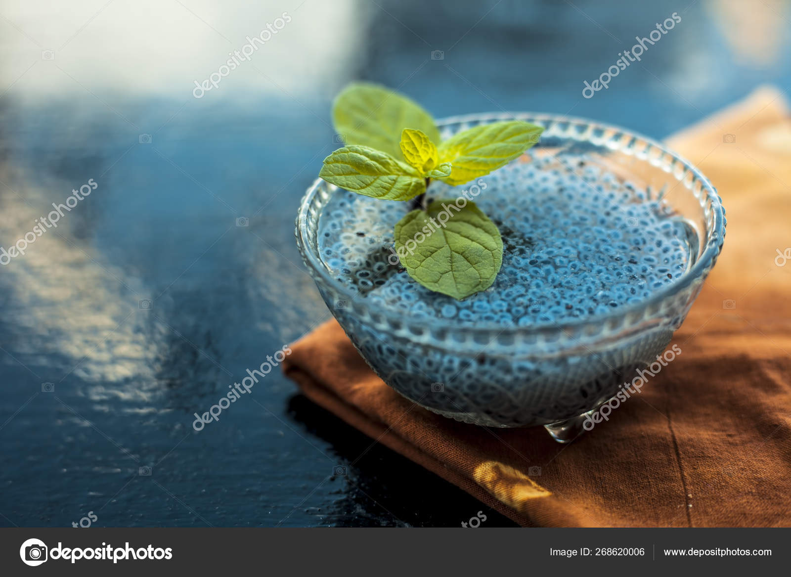 Close Soaked Sabja Seeds Falooda Seeds Sweet Basil Seeds Glass Stock ...