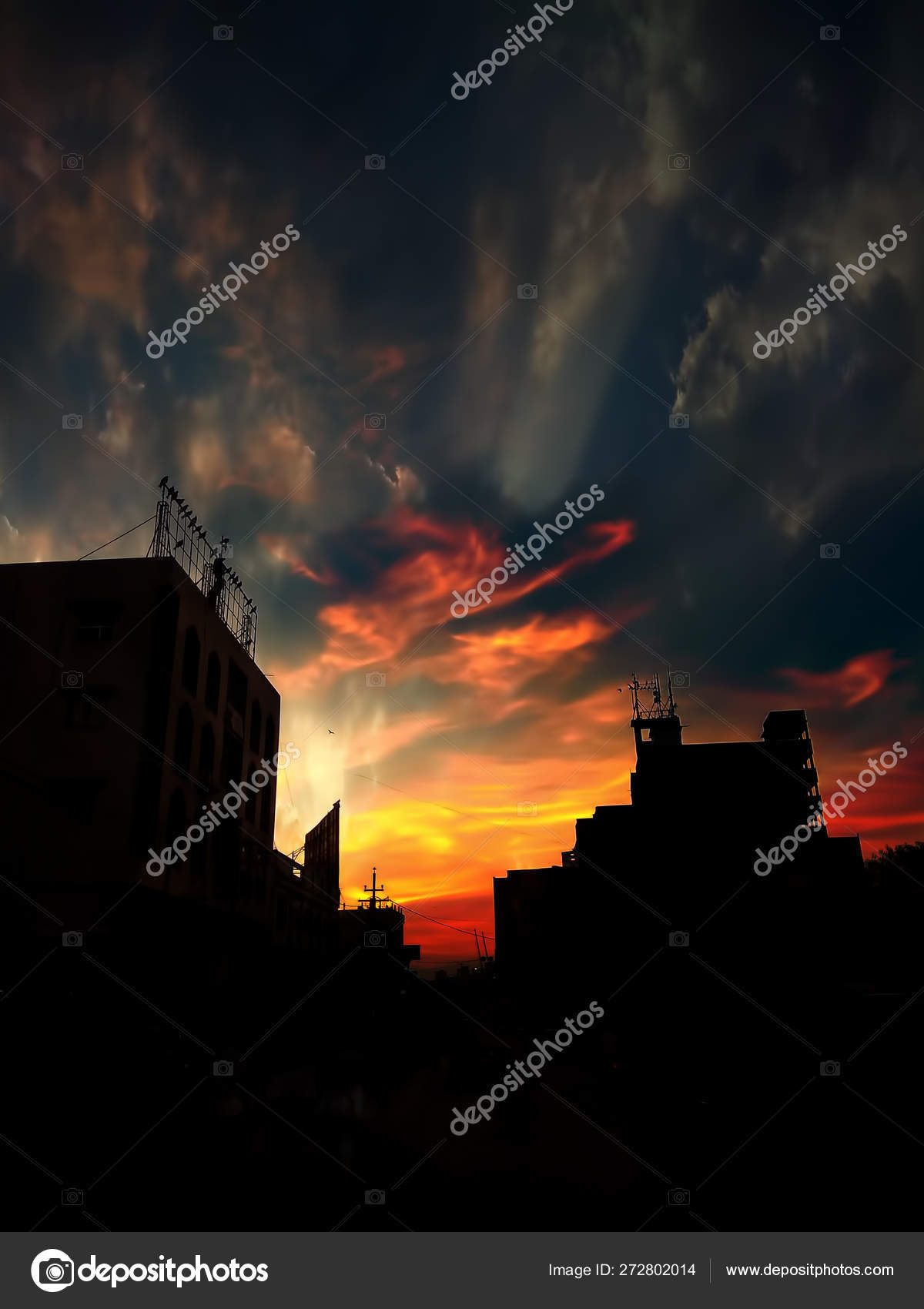 Sunset Dusk Time Shot Clouds Sun Setting Background Some Silhouette ...