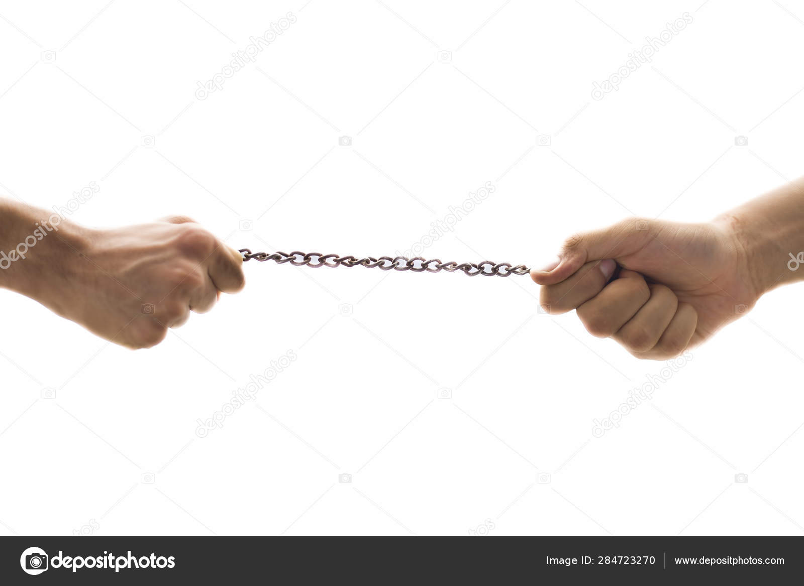 Close View Male Hands Fighting Piece Chain While Playing Tug — Stock ...