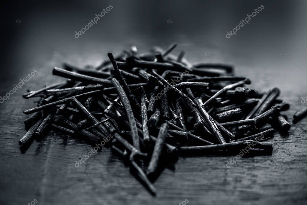 Ramo de mosto indio o raíz más loca en la superficie de madera de color ...