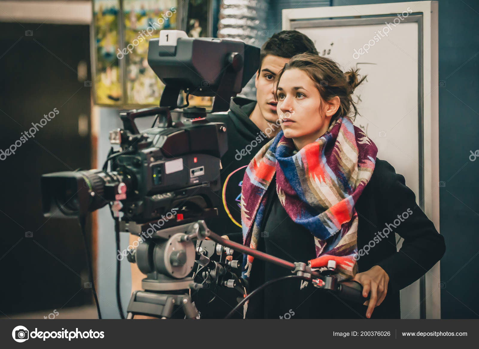 Scene Cameraman Assistant Shooting Film Scene Camera Film Studio ...