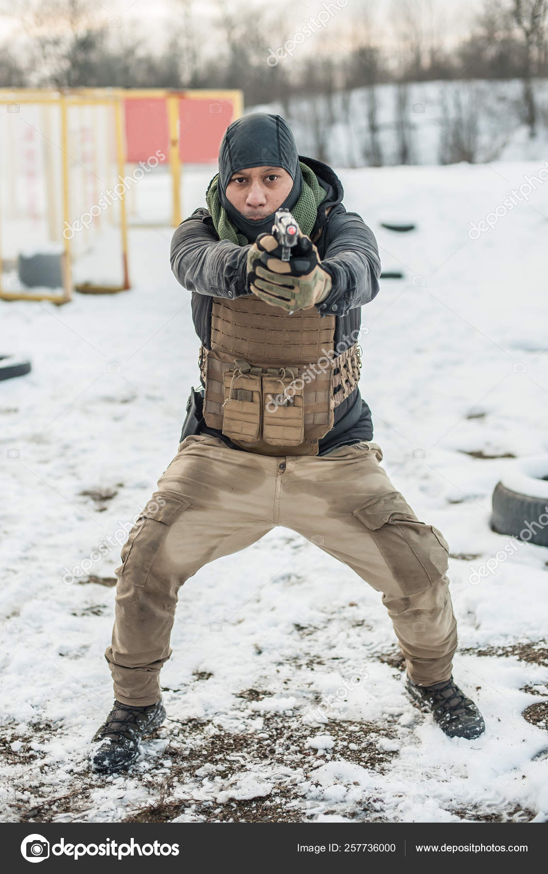 Military and army special forces soldier have combat shooting training ...