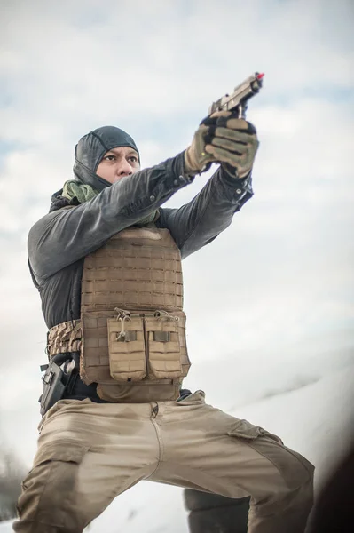 Military and army special forces soldier have combat shooting training ...