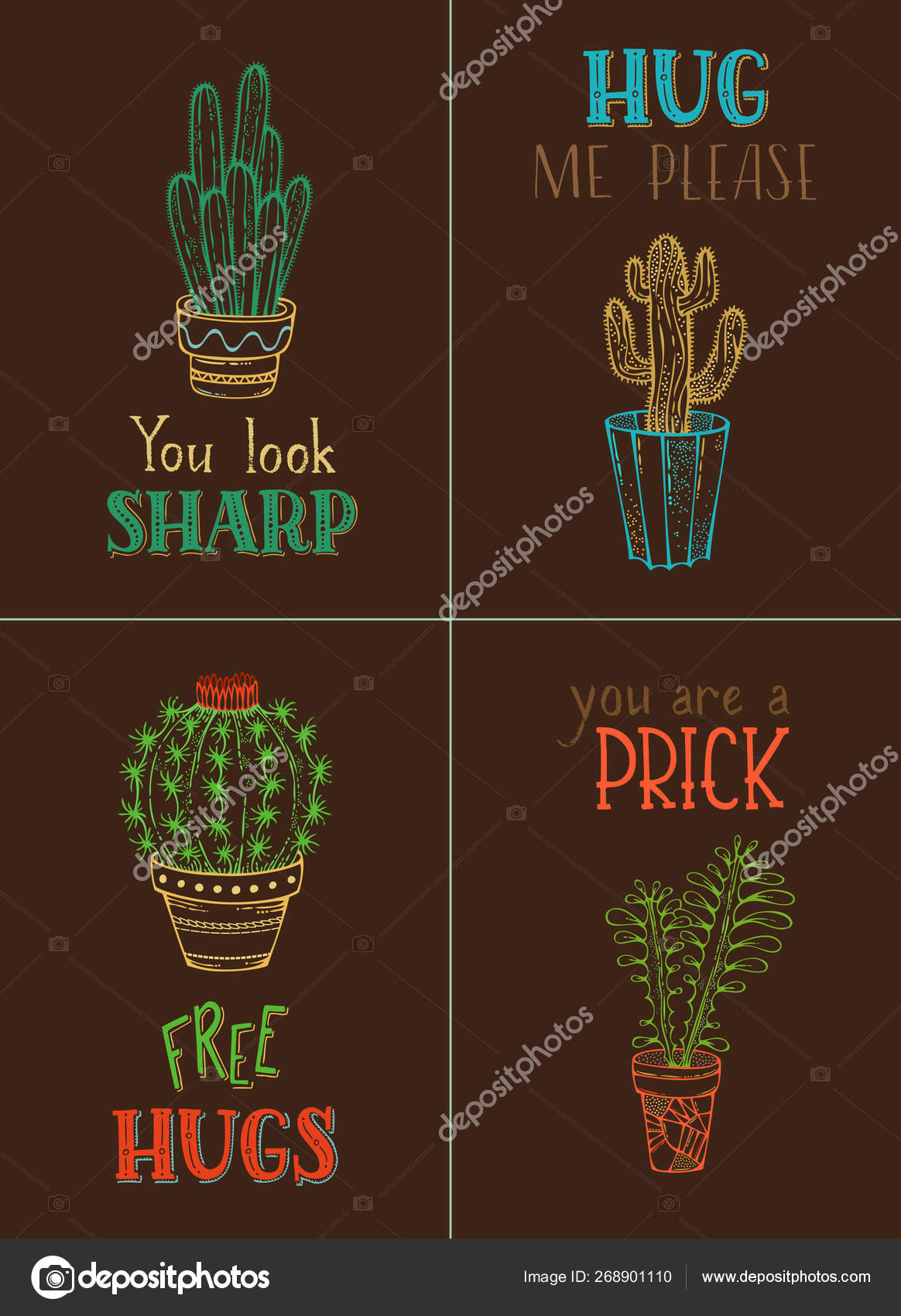Vector outlined cacti and hand-written lettering. Stock Vector by ...