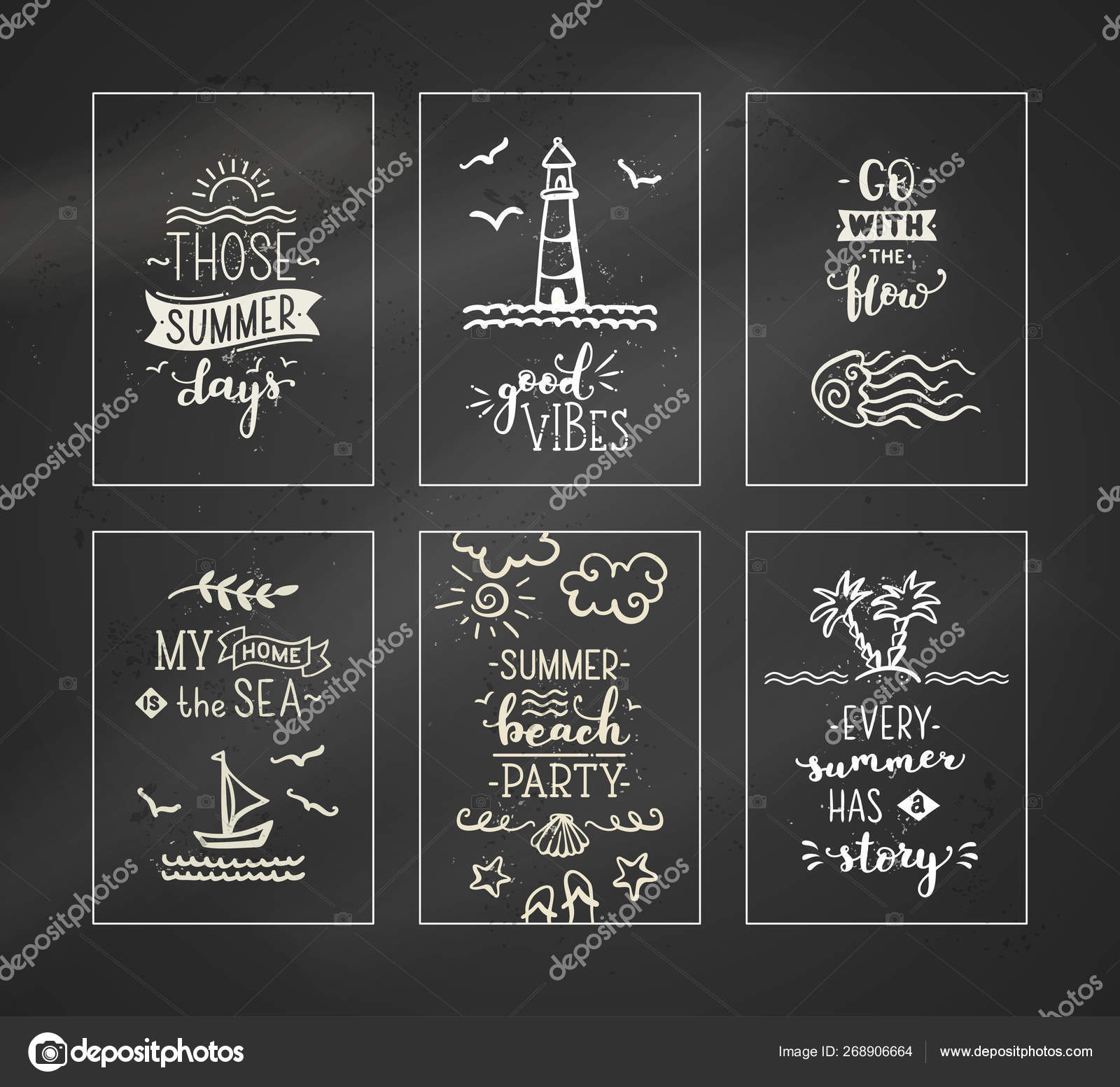 Set of 6 pre-made chalk ocean greeting cards. Stock Vector Image by ...