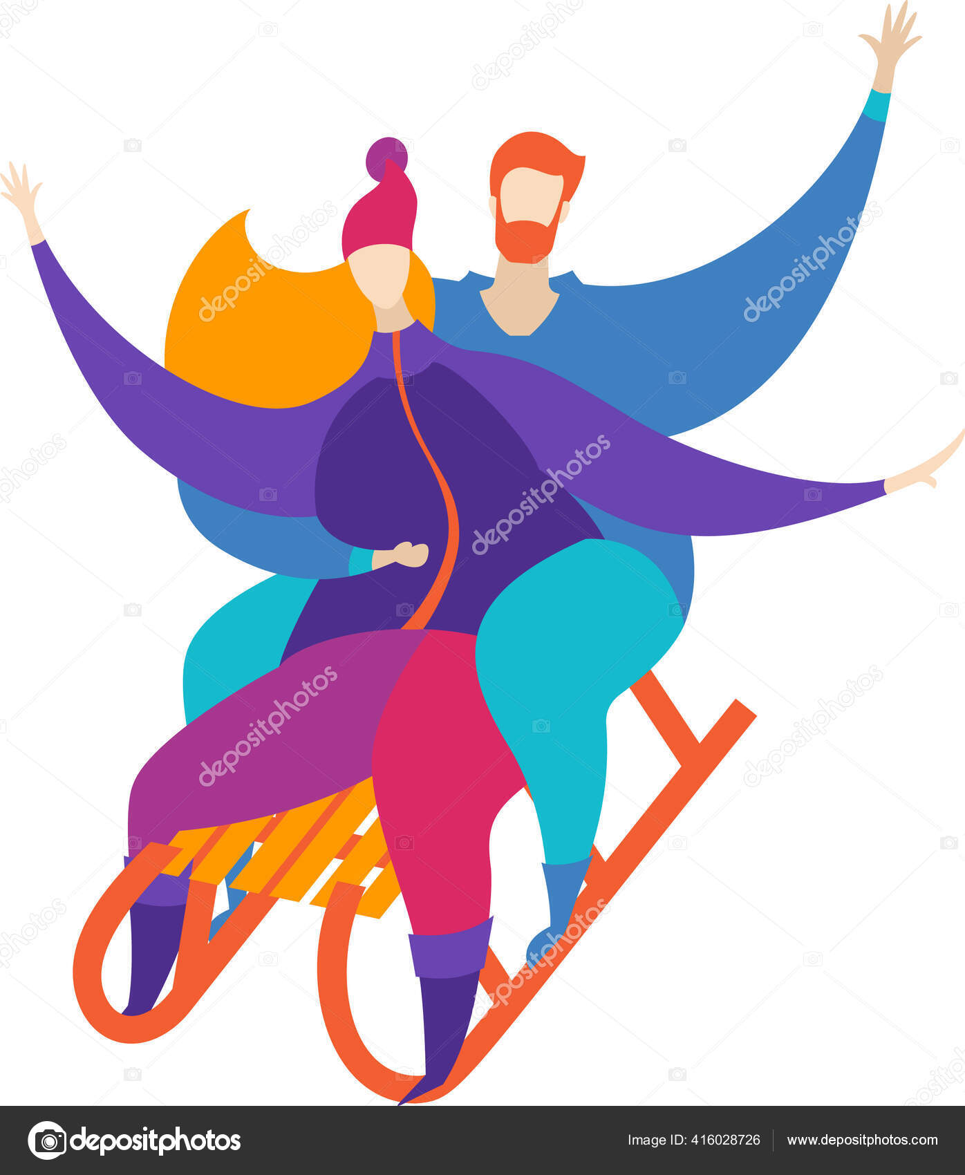 Cartoon Couple Riding Sleigh Isolated White Stock Vector Image by ...