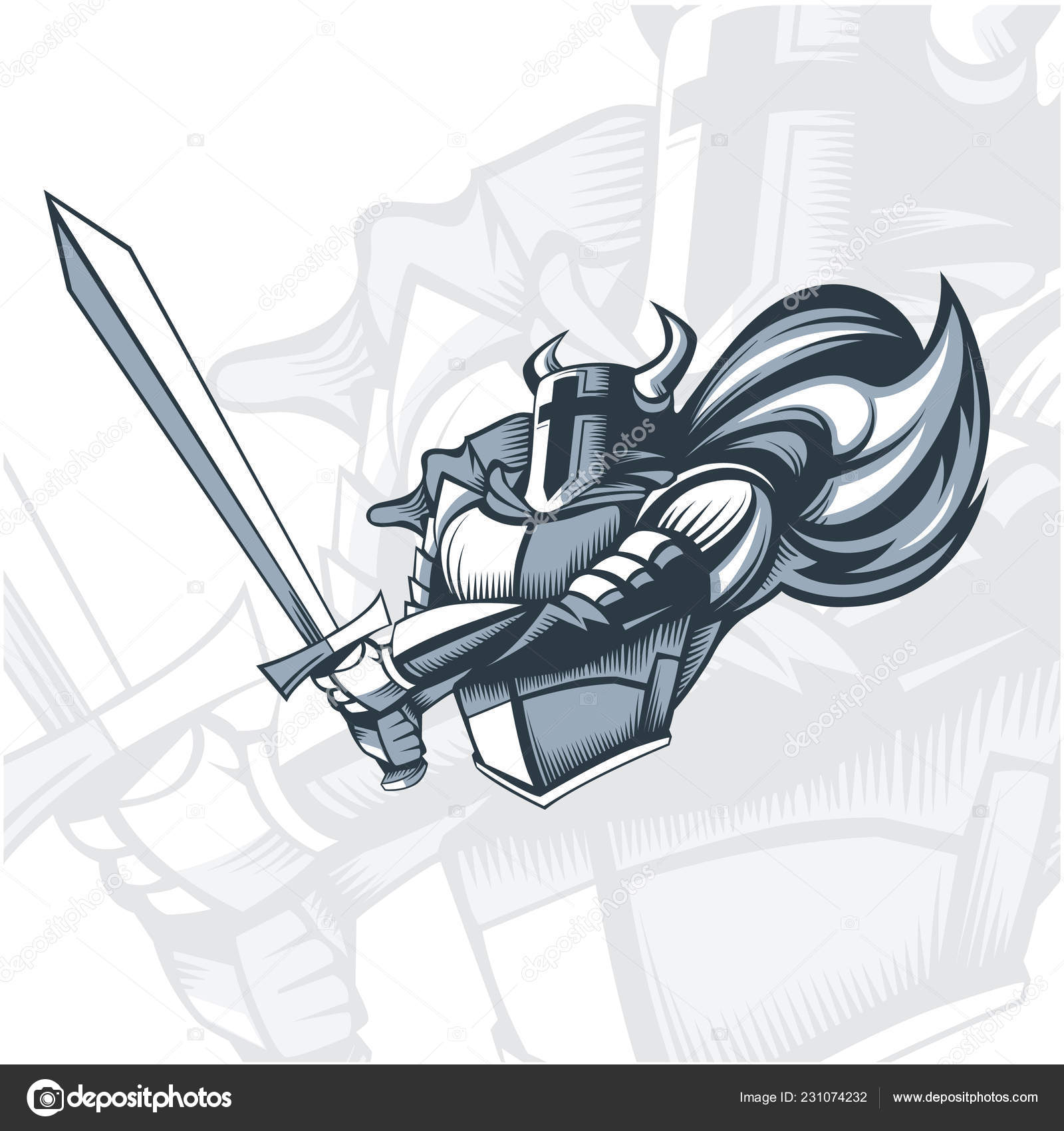 Monochrome Knight Attack Eps Vector Graphics Layered Editable Stock ...