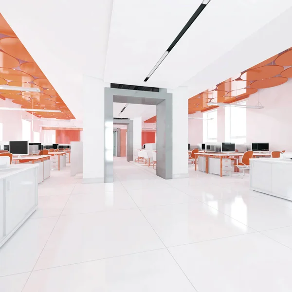 Perspective View Color Office Interior Row White Tables Rendering Stock ...