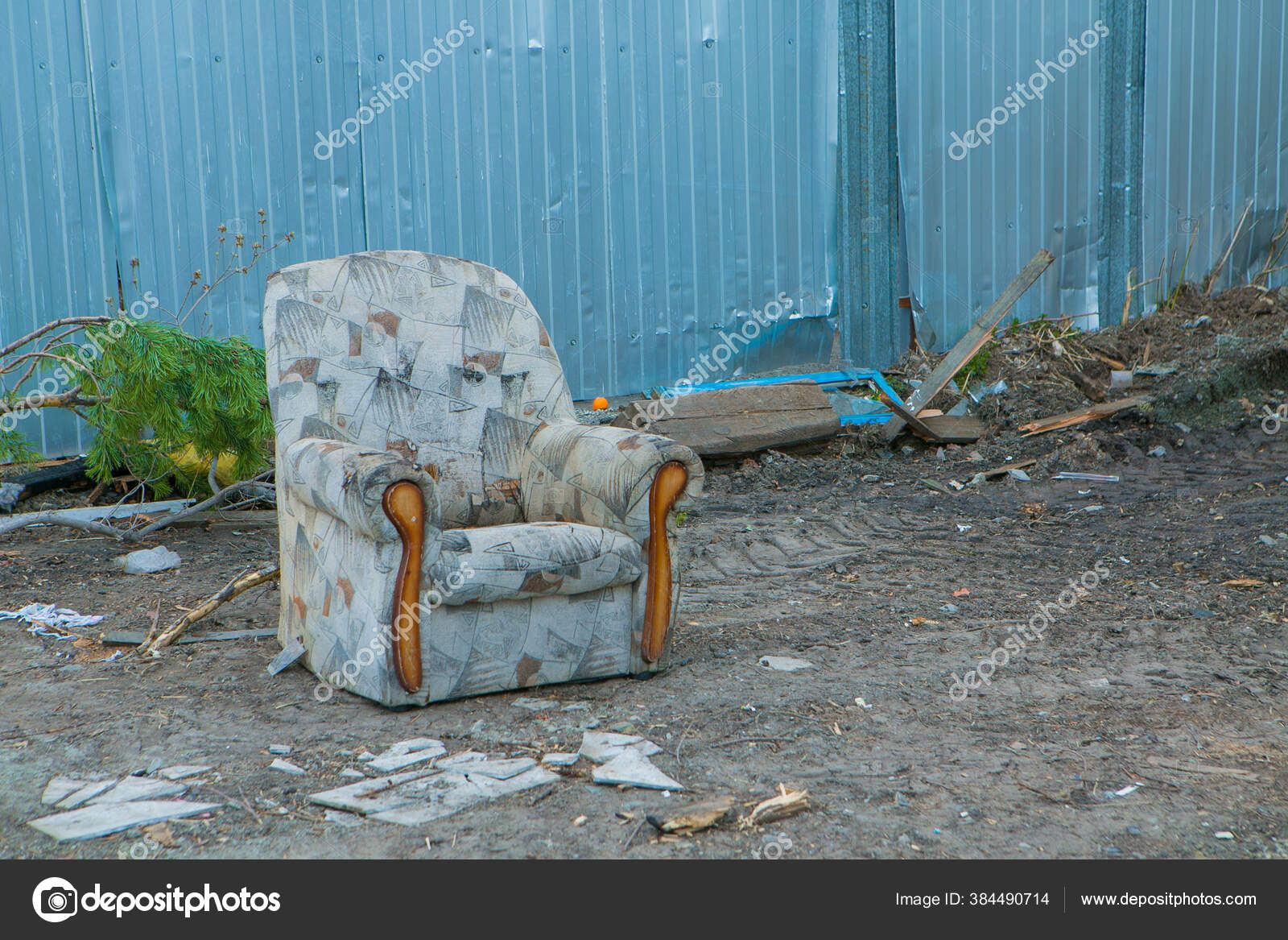 Old Ragged Chair Trash Garbage Collapse Furniture Renovation — Stock ...