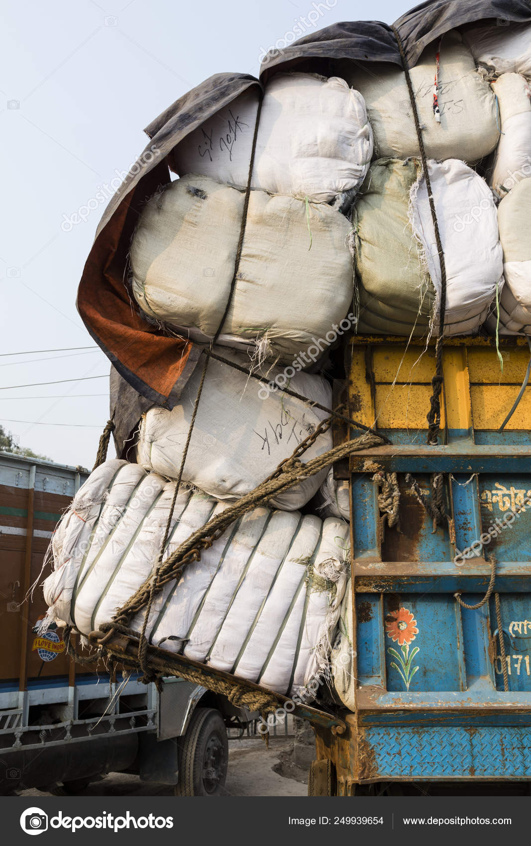 Burimari, Bangladesh, March 3 2017: Heavy loaded trucks in Burimari, a ...