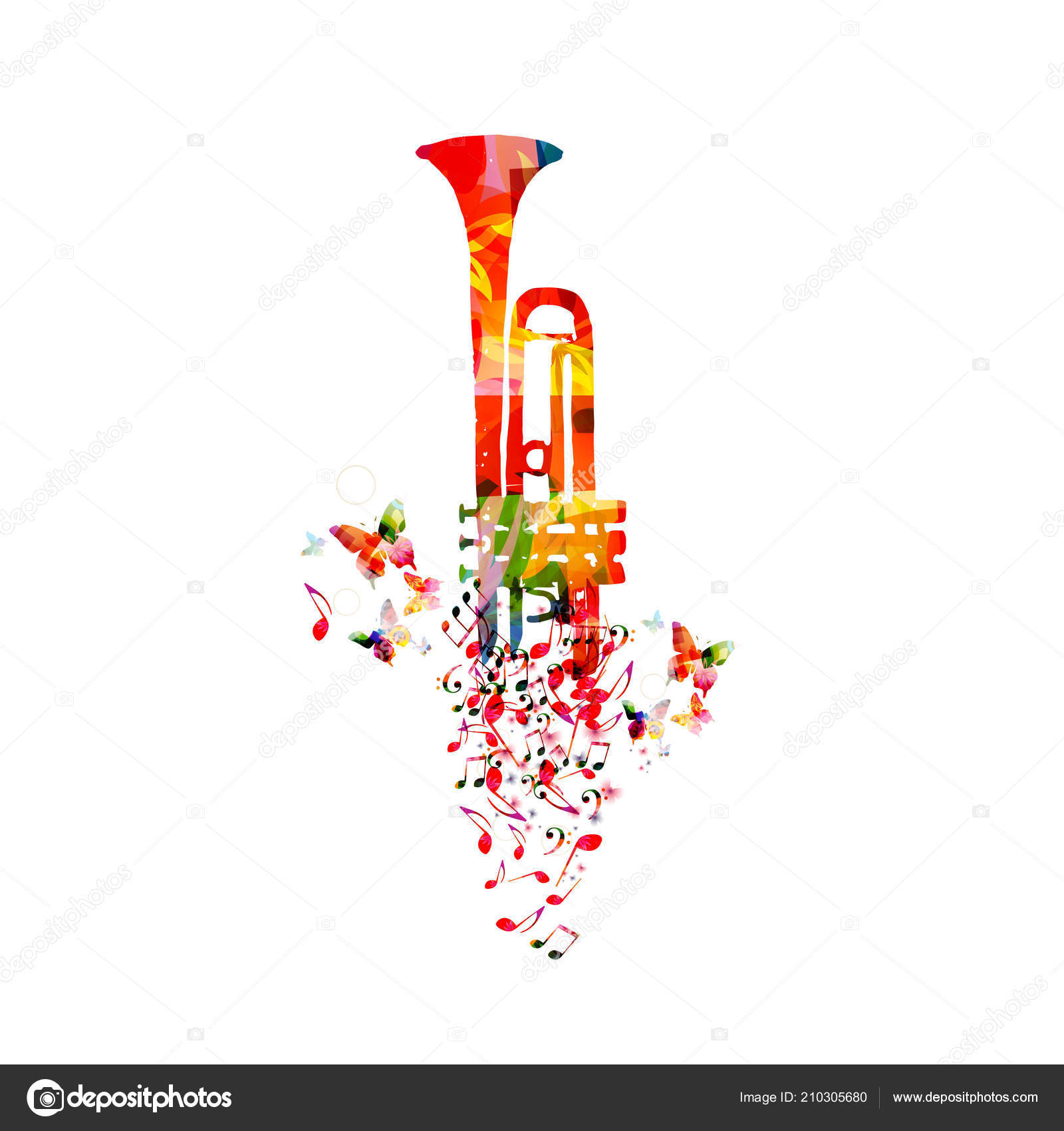 Bright Poster Trumpet Butterflies Notes Isolated White Background Stock ...