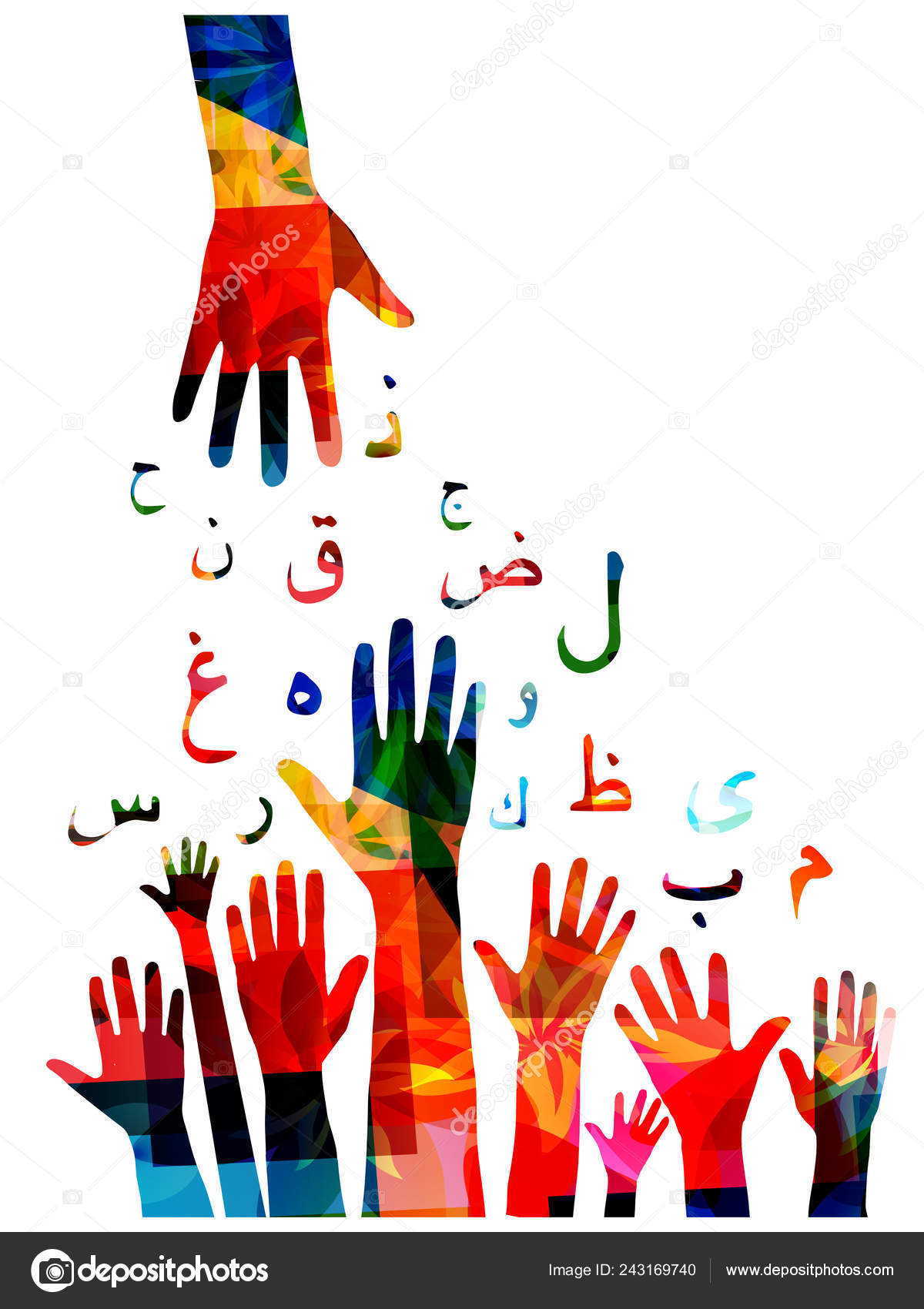 Colorful Human Hands Arabic Calligraphy Symbols Isolated White Stock ...