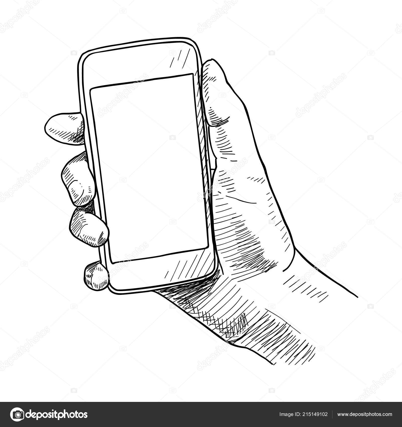 Hand Holding Mobile Phone Sketch Vector Illustration Stock Vector By