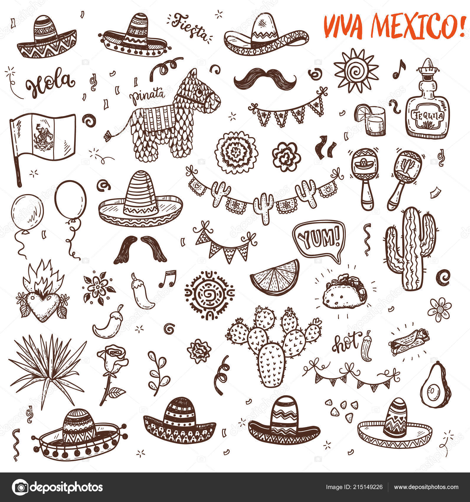 Hand Drawn Doodles Set Mexican Party Independence Day Cinco Mayo Stock ...