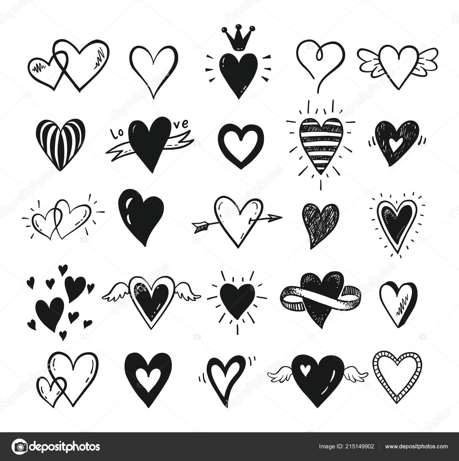 Funny Doodle Hearts Icons Collection Hand Drawn Valentines Day Wedding ...