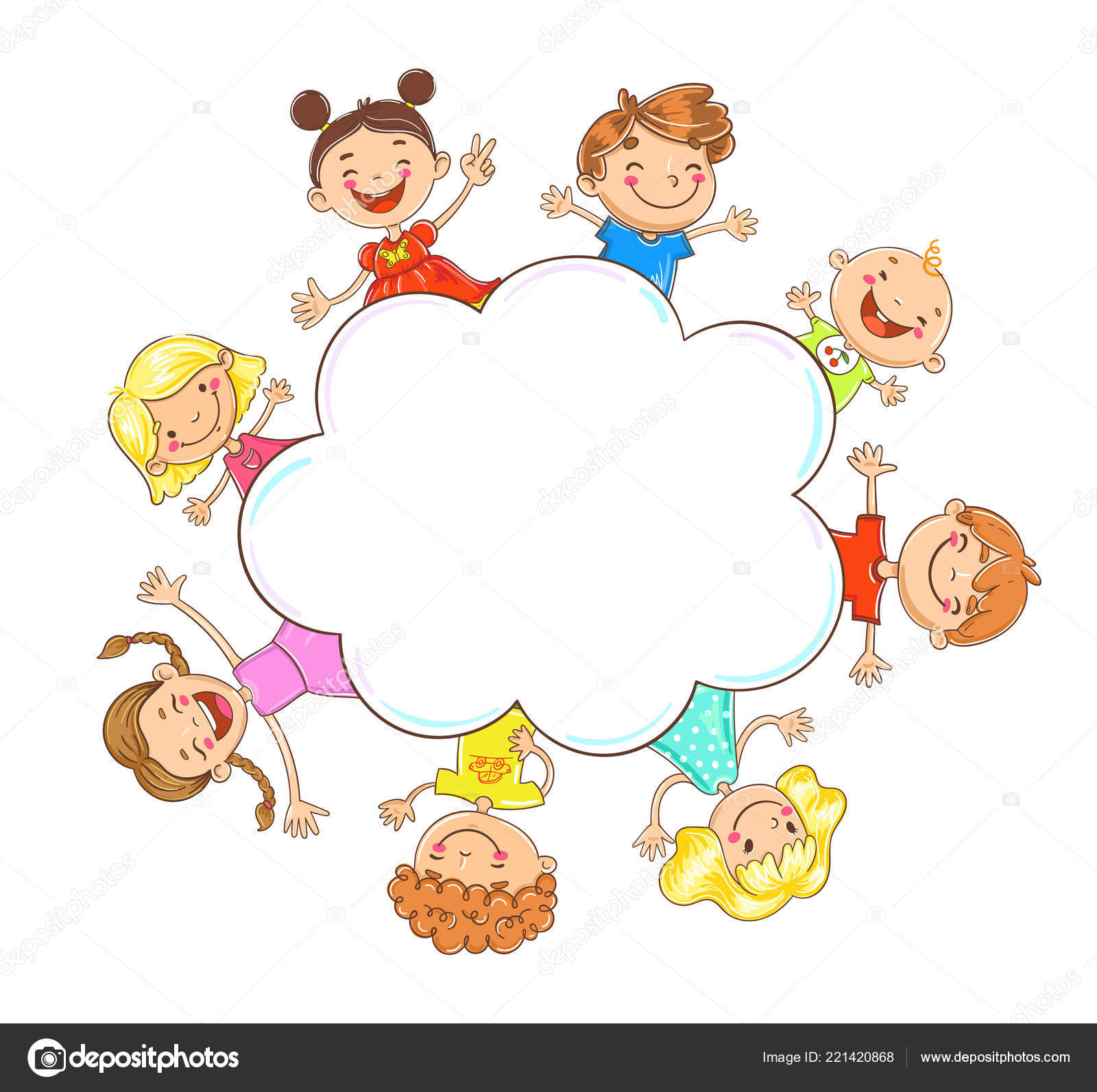 Happy Doodle Cartoon Kids Blank Frame Speech Bubble Template — Stock ...