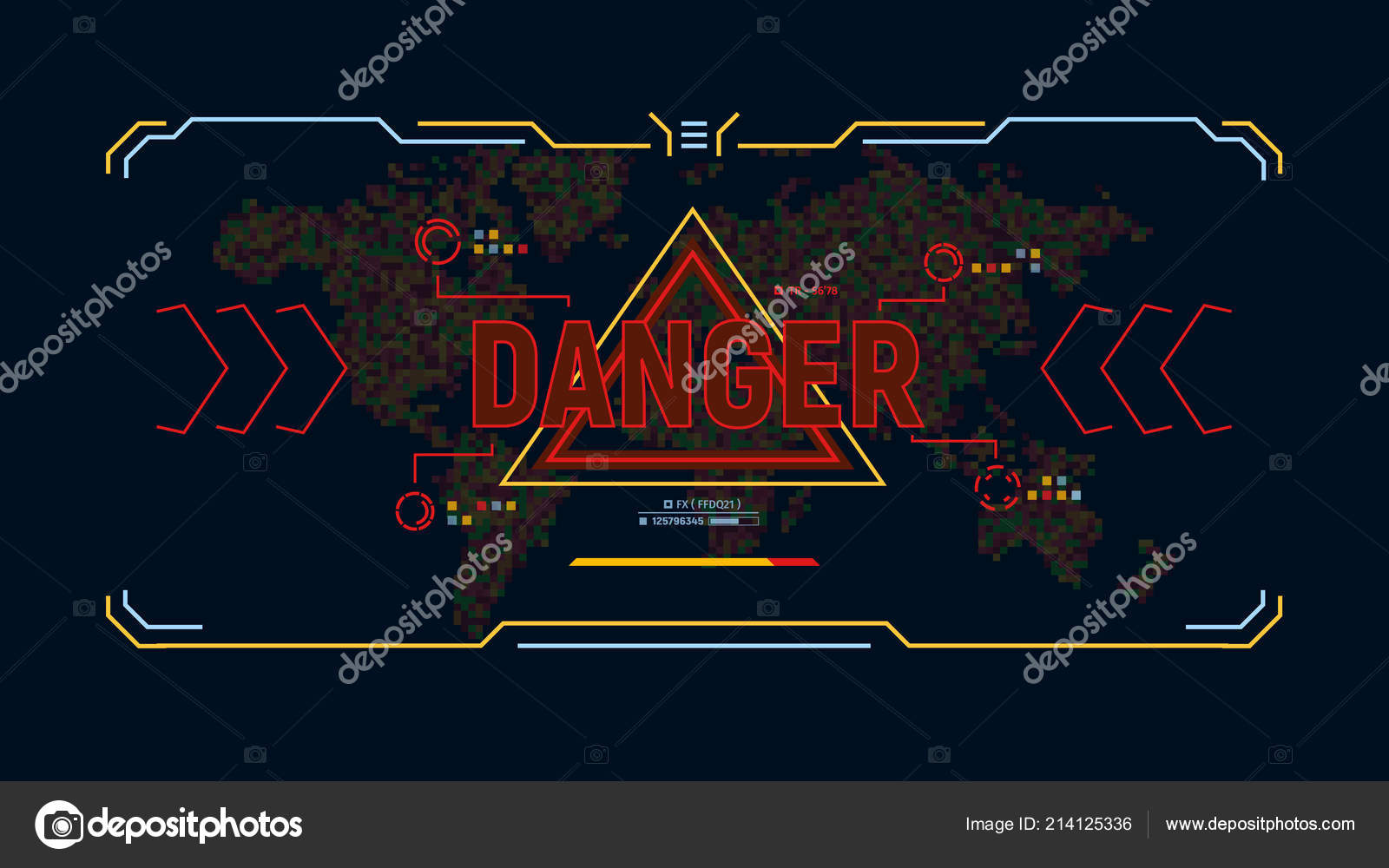 Modern futuristic background with warning message danger. Target HUD ...