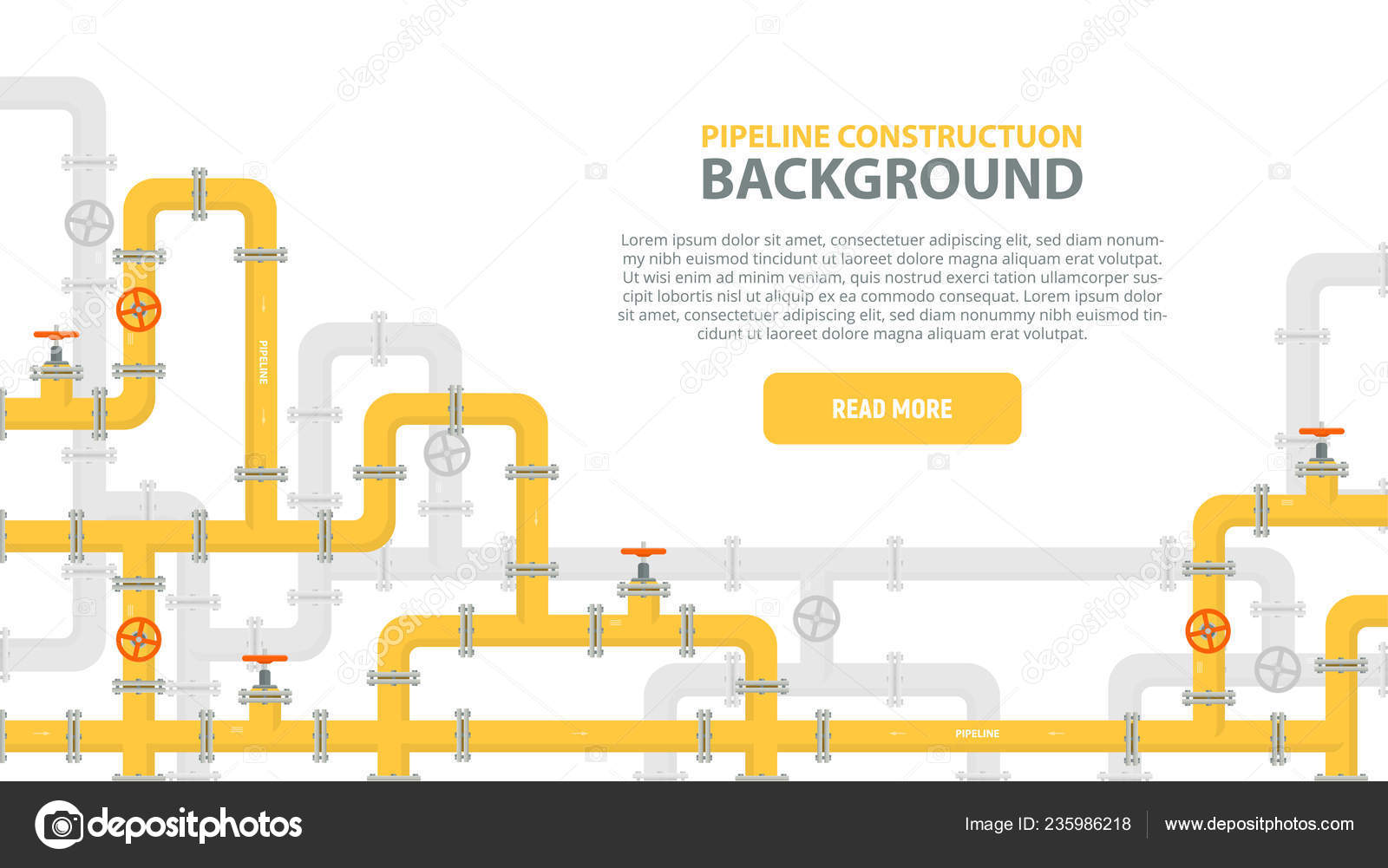 Industrial background with yellow pipeline. Oil, water or gas pipeline ...