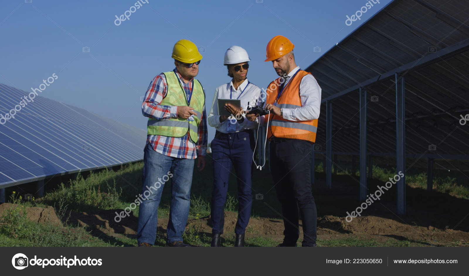 Solar Farm Engineers Launch Drone Stock Photo by ©EvgeniyShkolenko ...