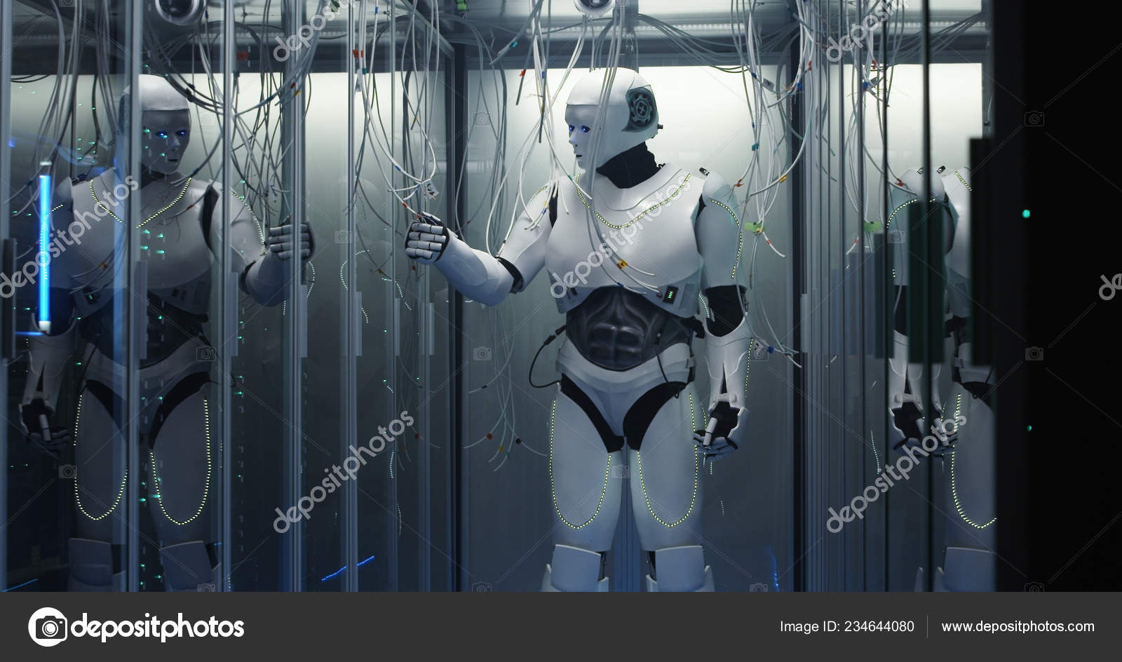 Humanoid robot checking servers in a data center Stock Photo by ...