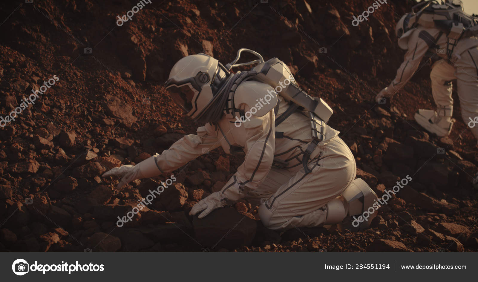 Astronauts collecting rock samples on Mars — Stock Photo ...