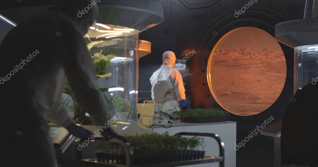 Biólogos trabajando en un laboratorio en una base de Marte 2022