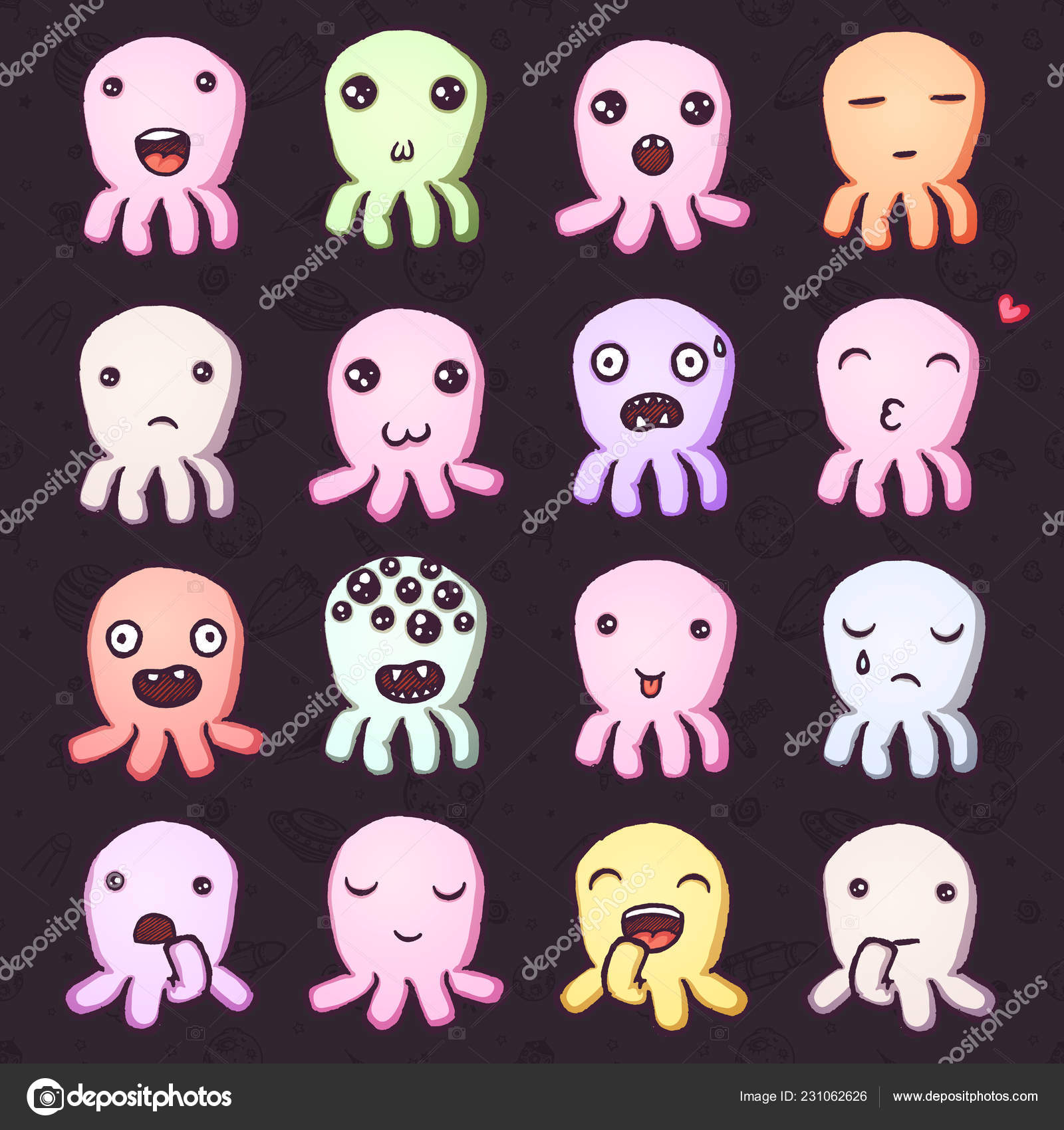 Hand drawn vector eps10 emoticons collection isolated illustrations ...