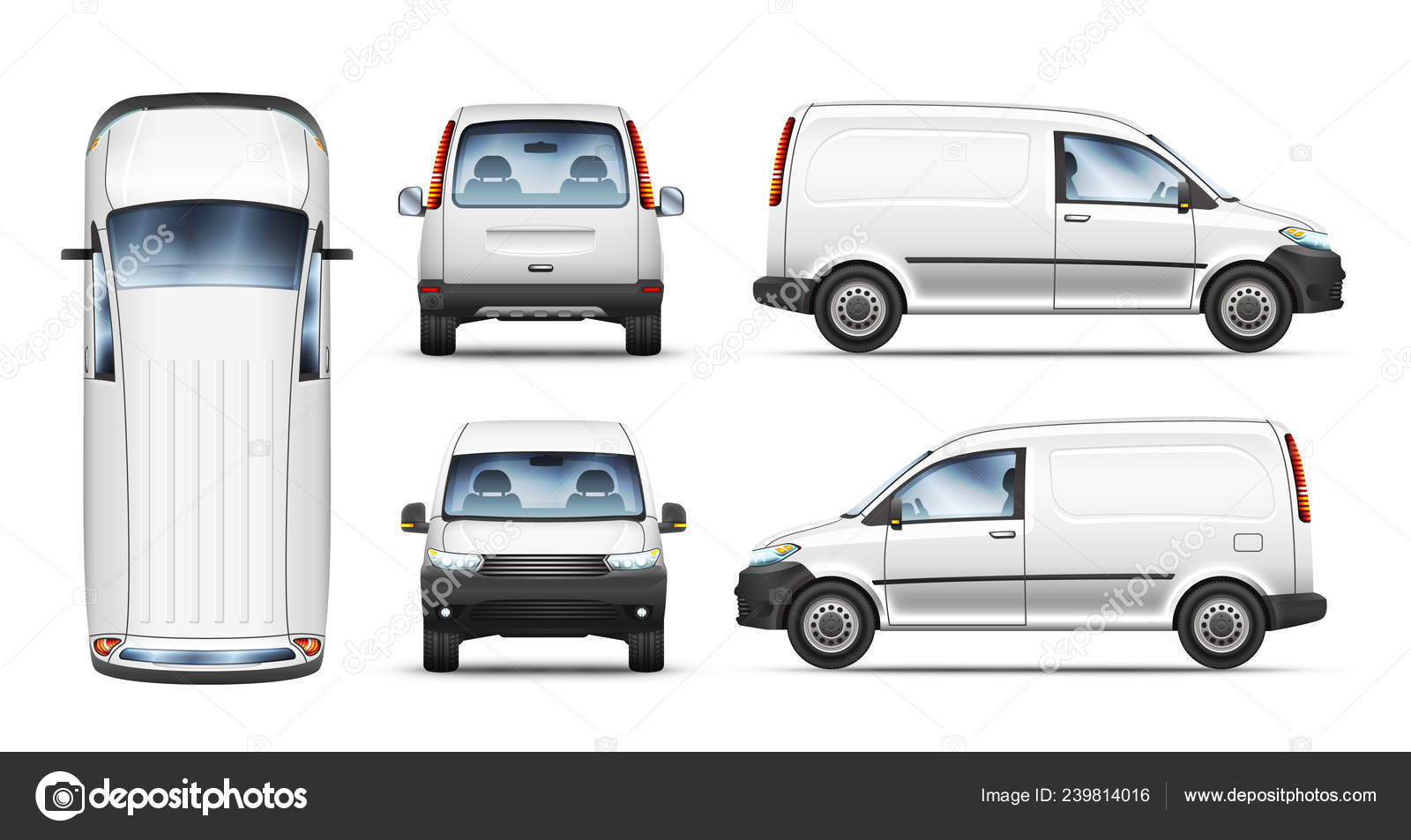Set of realistic vector illustrations of mini van from different view ...