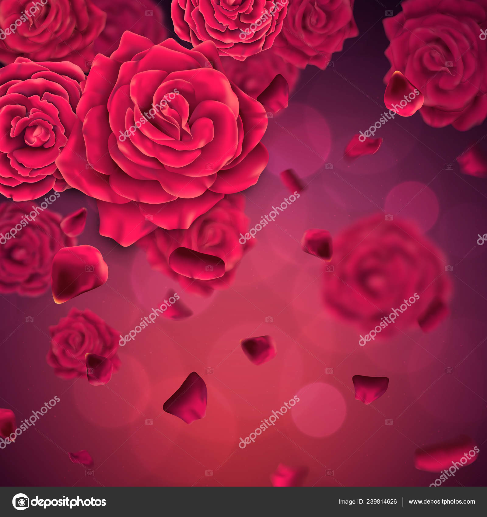 Background with falling realistic roses and petals. Stock Vector Image ...