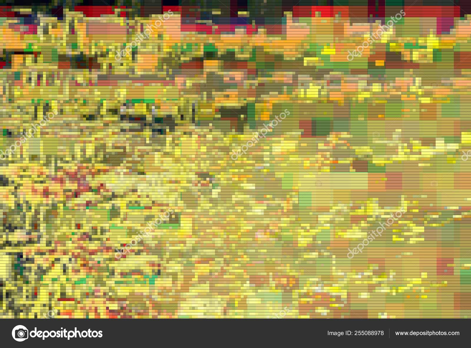 Glitch pixel data moshing digital noise, abstract yellow. Stock ...