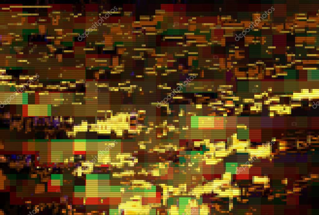 Glitch pixel data moshing ruido digital, oro de diseño. 2023