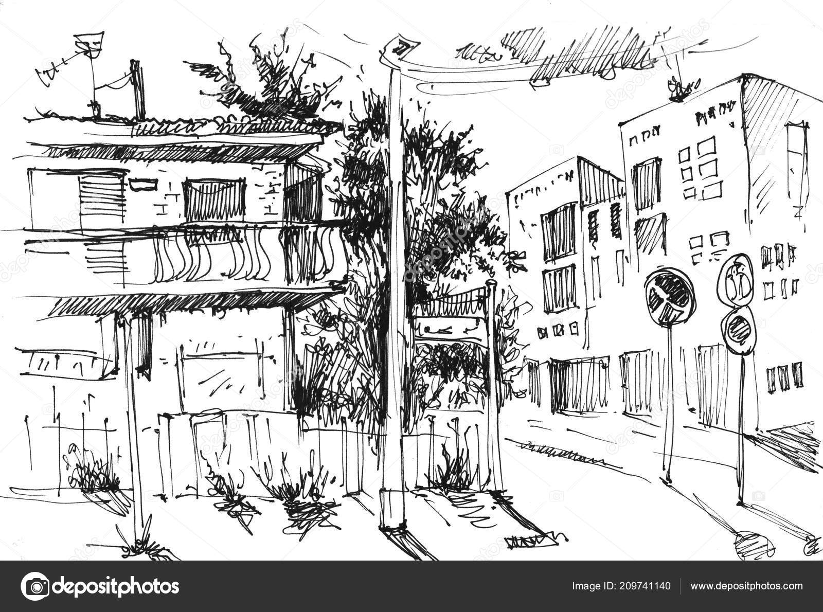 City Street Line Drawing