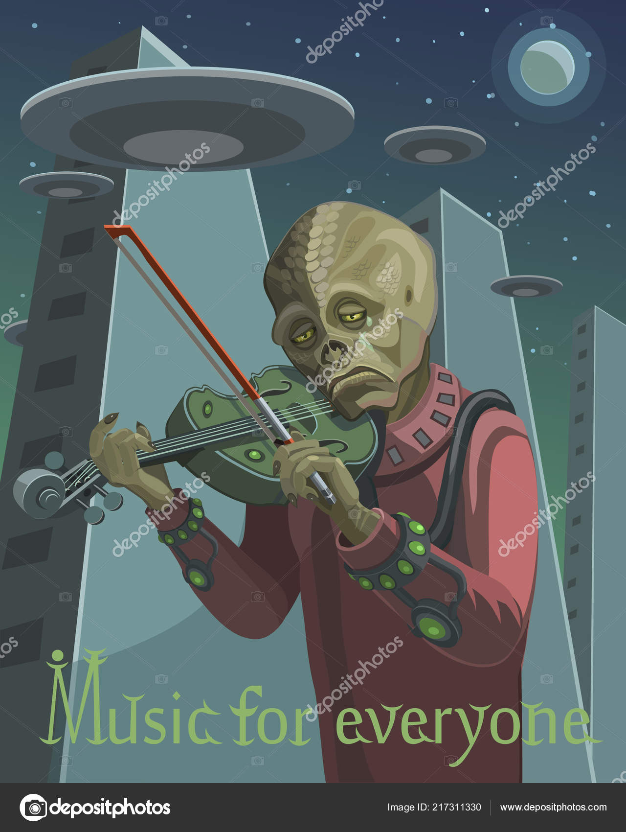 Alien Plays Violin Alien Plays Violin His Music Penetrates Joy Stock ...
