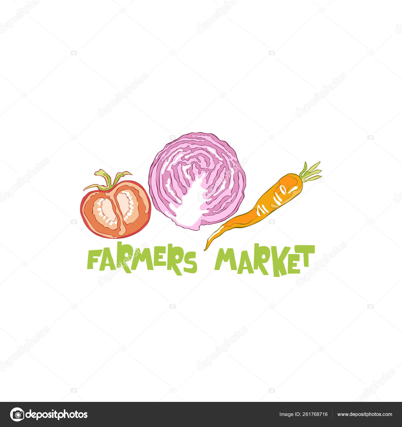 Vegetables Tomato Cabbage Carrot Lettering Isolated Vector Object White ...