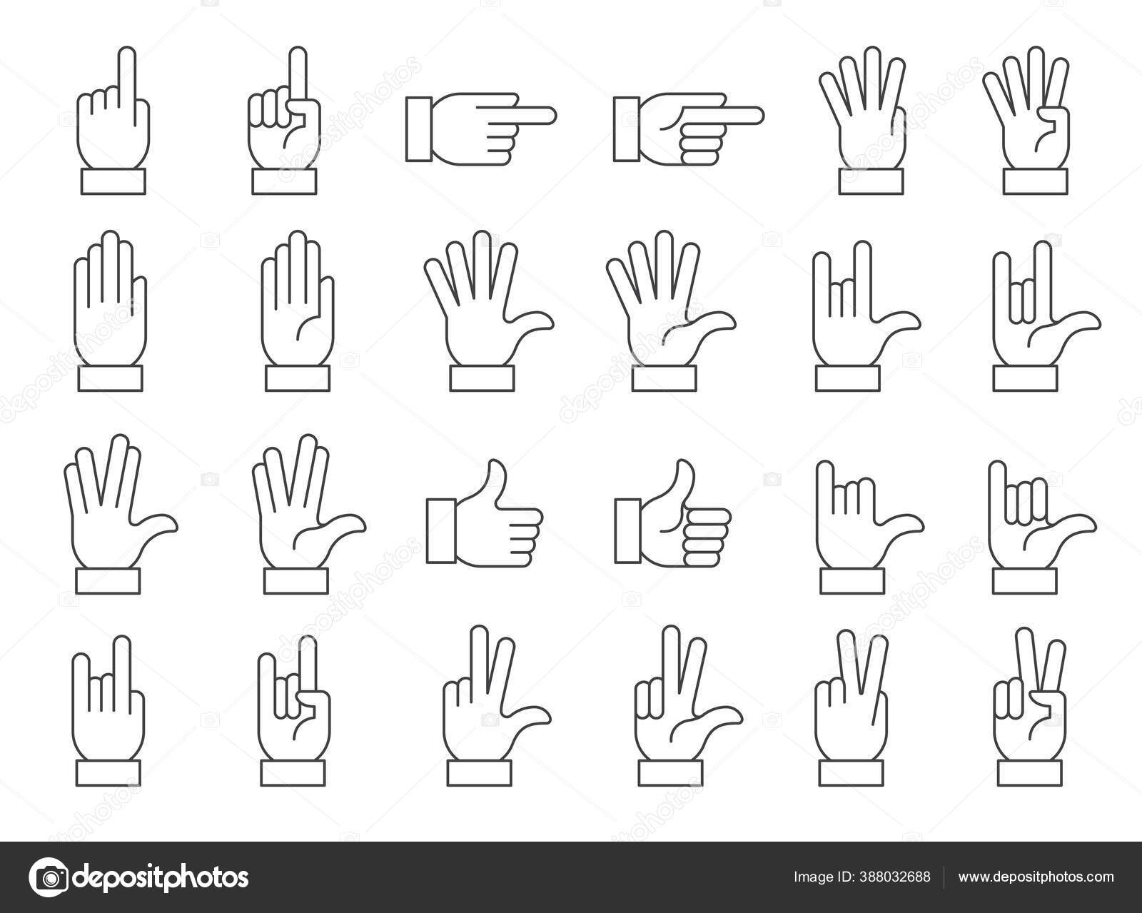 Hands Vector Line Icons Set Hand Gestures Signals Editable Stroke — Stock Vector © pingebat ...
