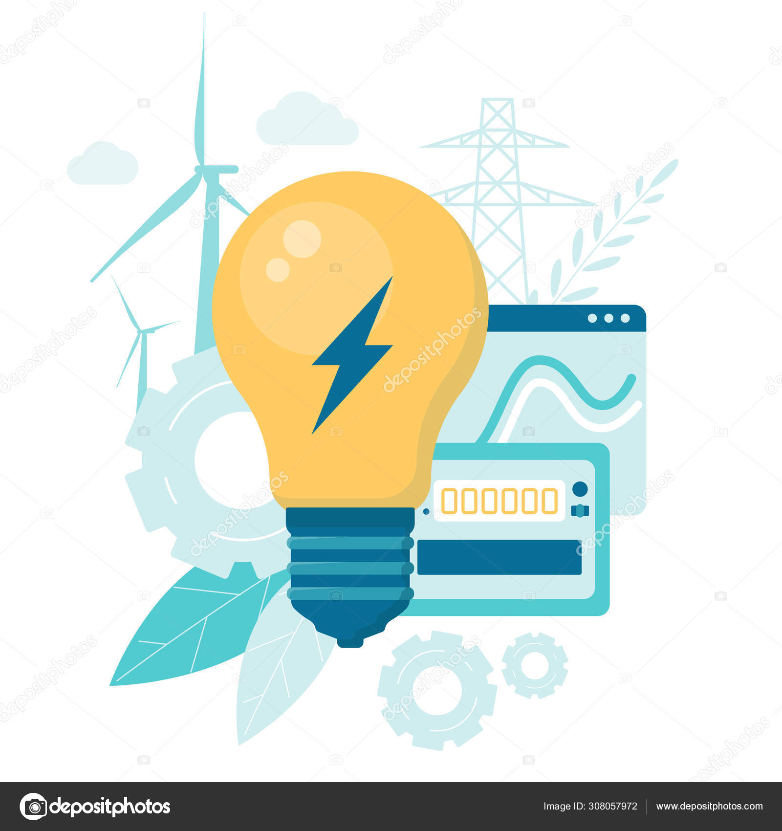 Smart energy consumption concept. Flat Cartoon Vector Illustration ...