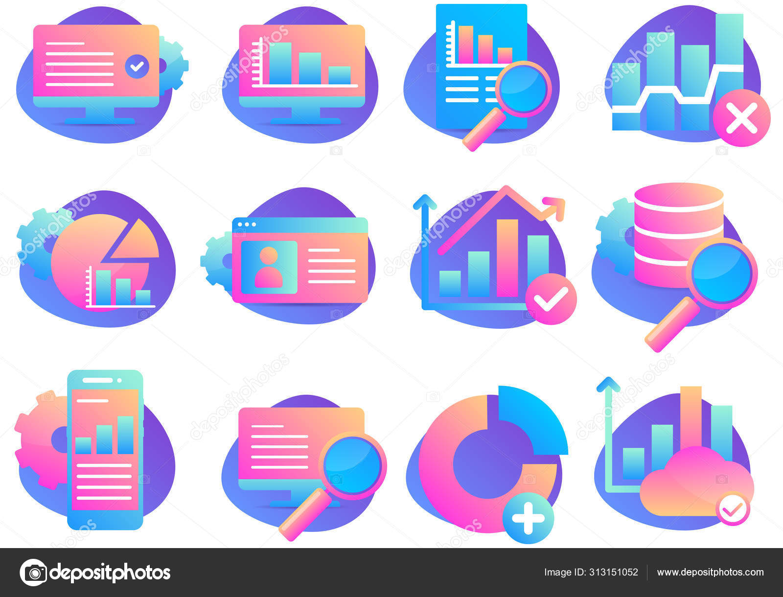 Data Analysis icon vector set. Statistic information. Flat concept ...