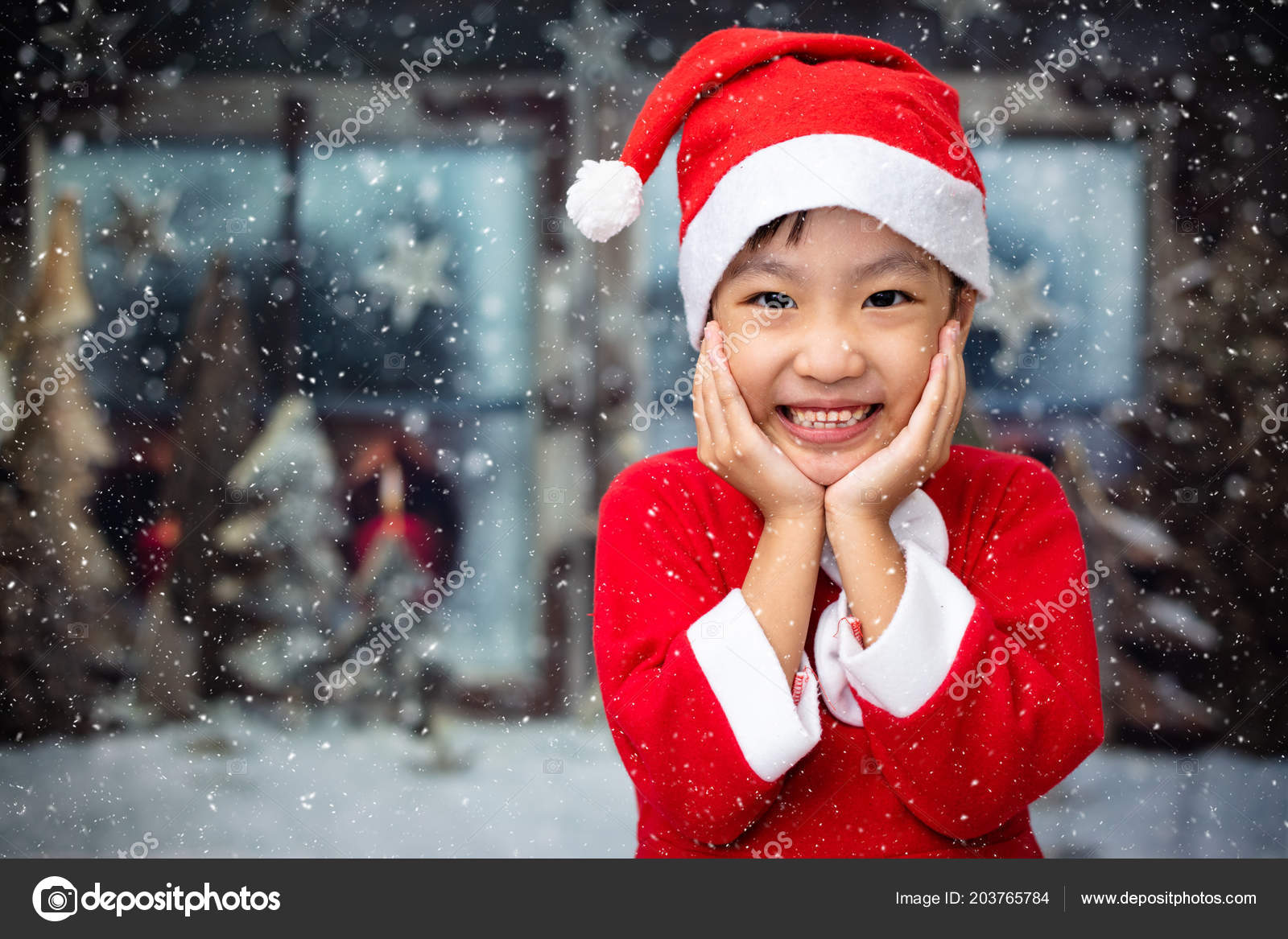 Asian Chinese Little Girl Playing Snowflakes Outdoor Christmas Eve ...