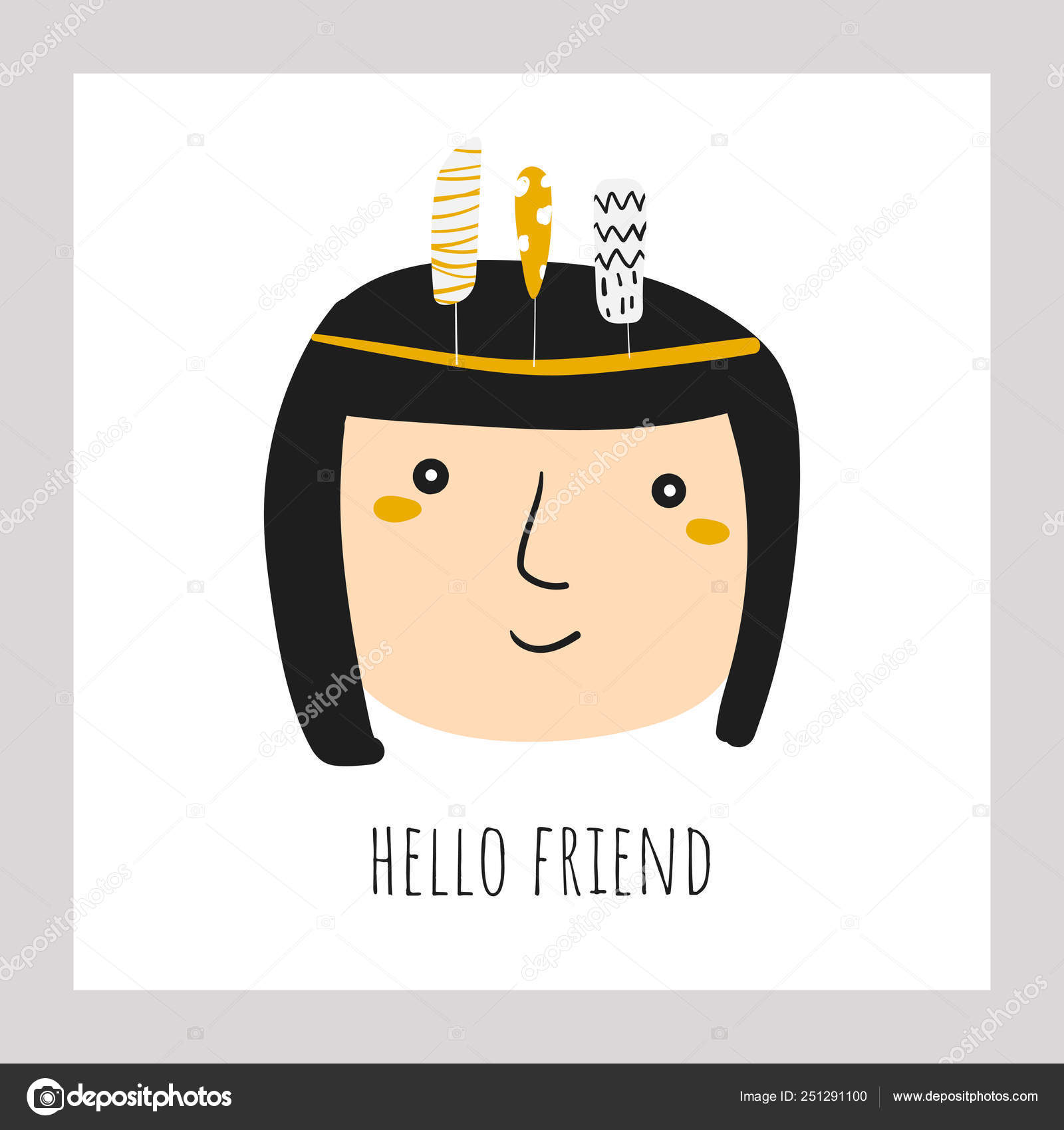 Hello friend poster with north america indian girl for kids. Stock ...