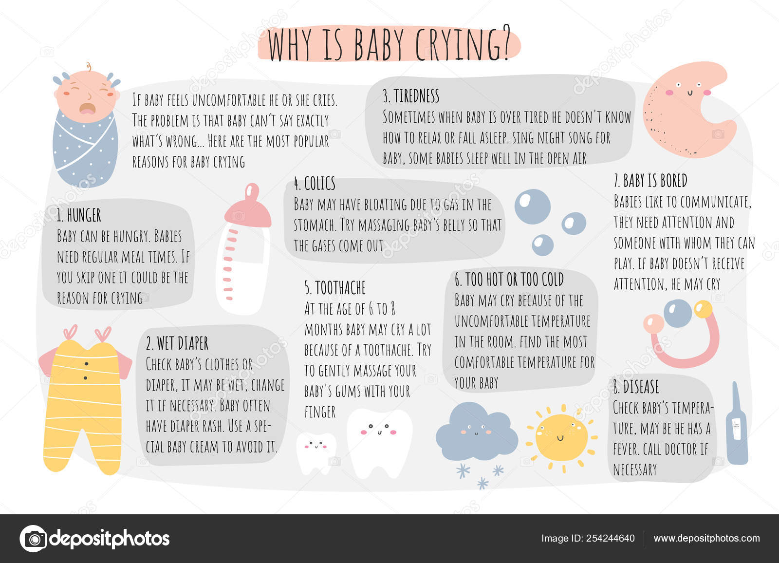 Baby crying reasons infographic. Tips for mother when baby cries ...