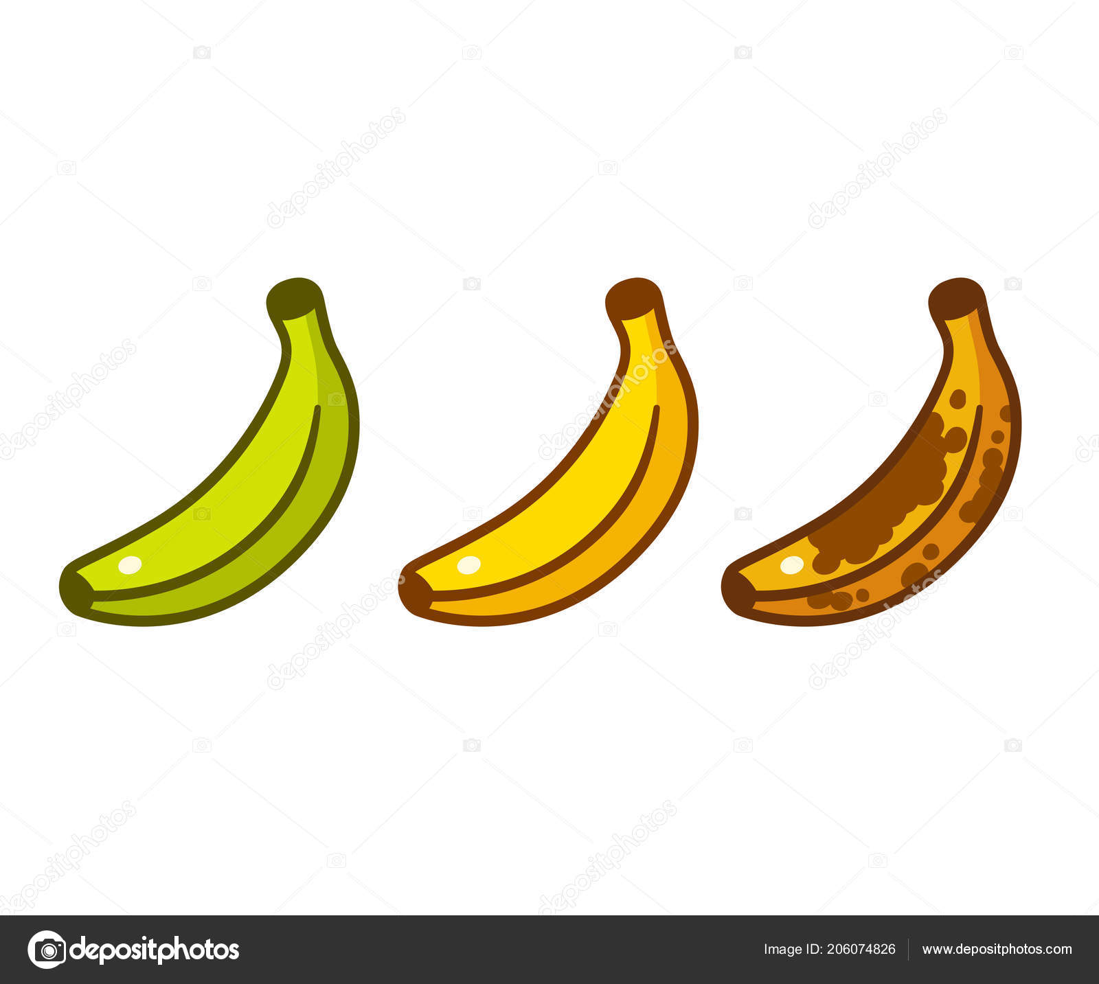 Banana Ripeness Color Cartoon Icon Set Green Ripe Yellow Old Stock ...