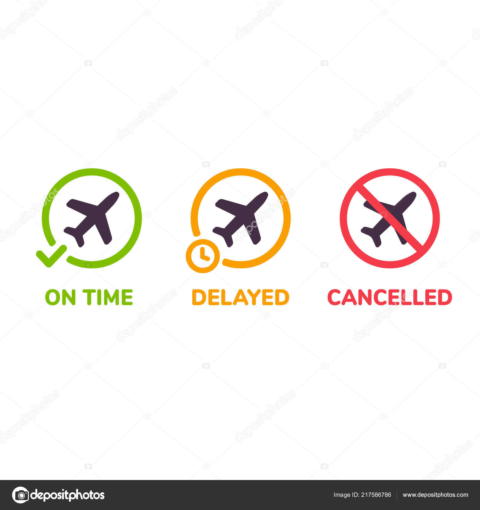 Airport Information Icons Flight Status Time Delayed Cancelled Isolated ...