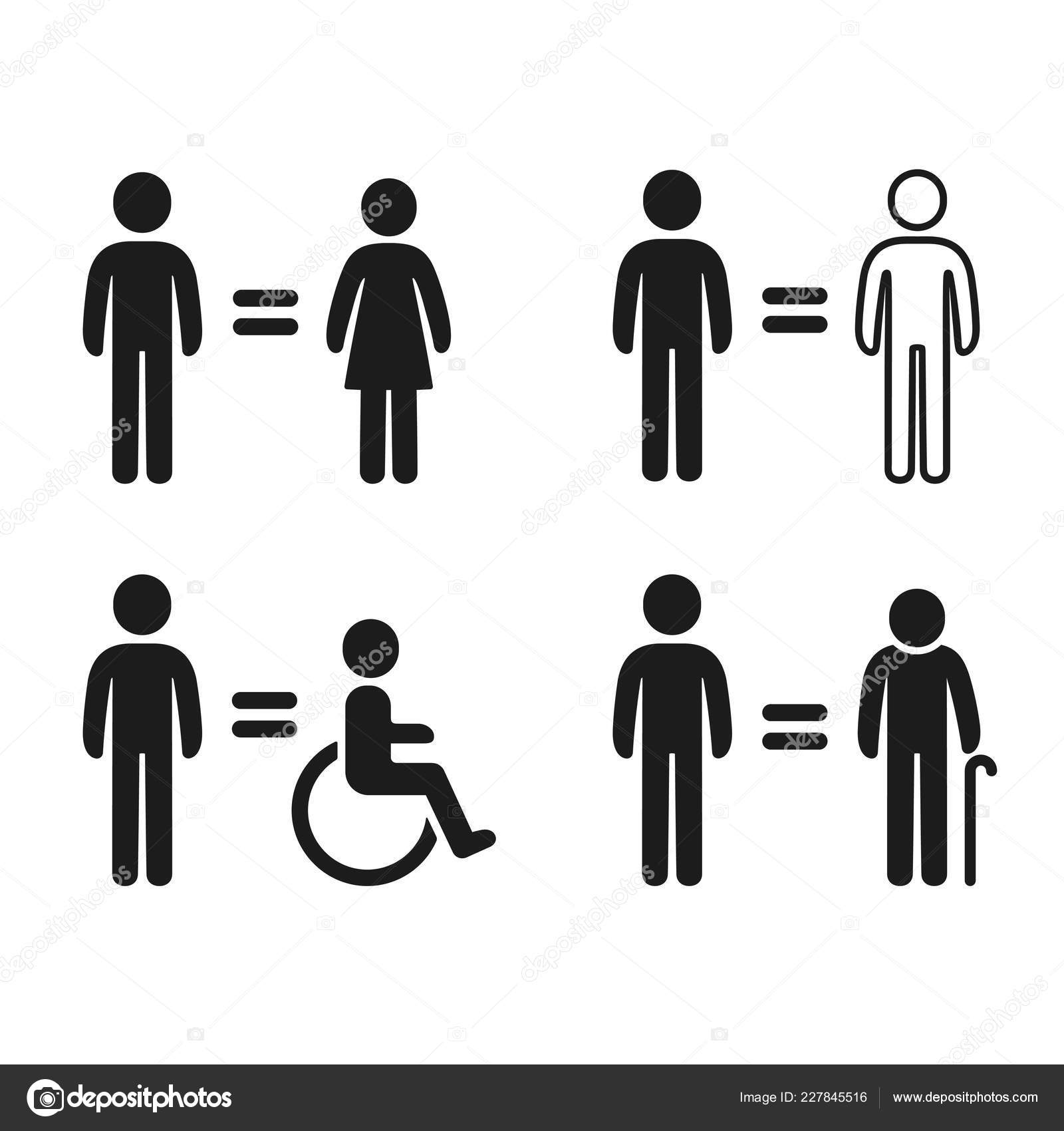 Equality Icons Set Simple Human Figures Gender Race Age Ability Stock ...