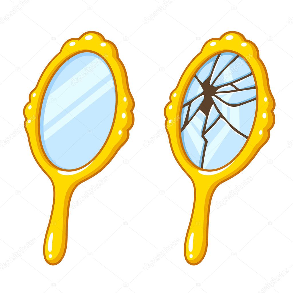 Dibujos Animados Retro Mano Espejo Dibujo Conjunto Nuevo Roto Mala ...